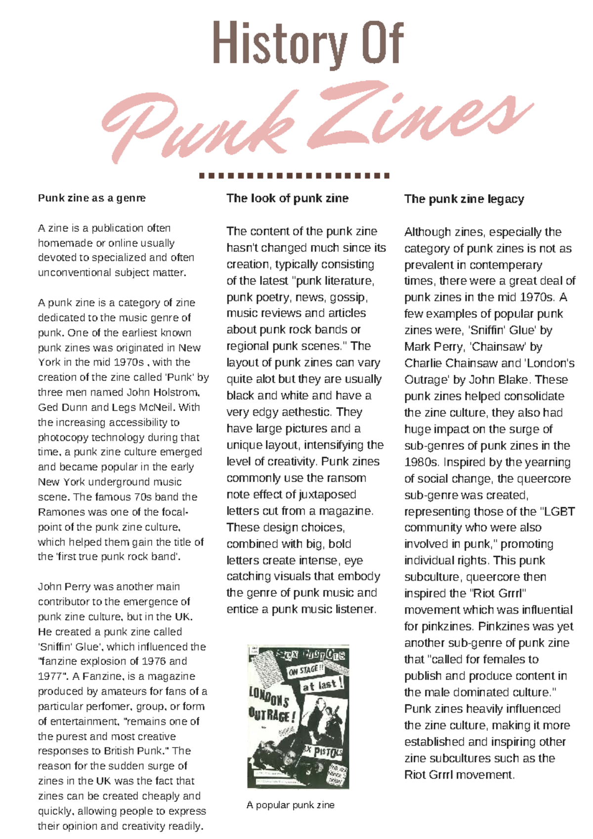 Punk Zines: A Historical Overview of the Genre and Its Legacy - Studocu