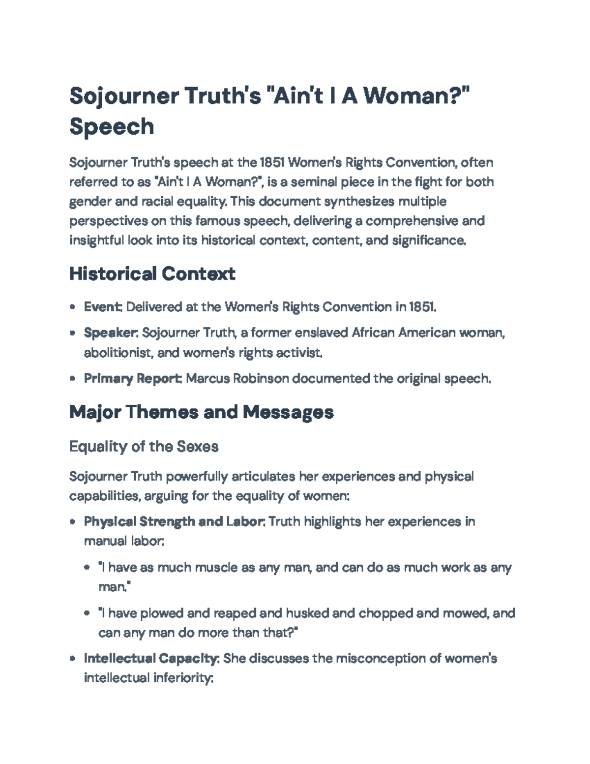 Sojourner Truth's "Ain't I A Woman?" Speech Analysis and Context ...