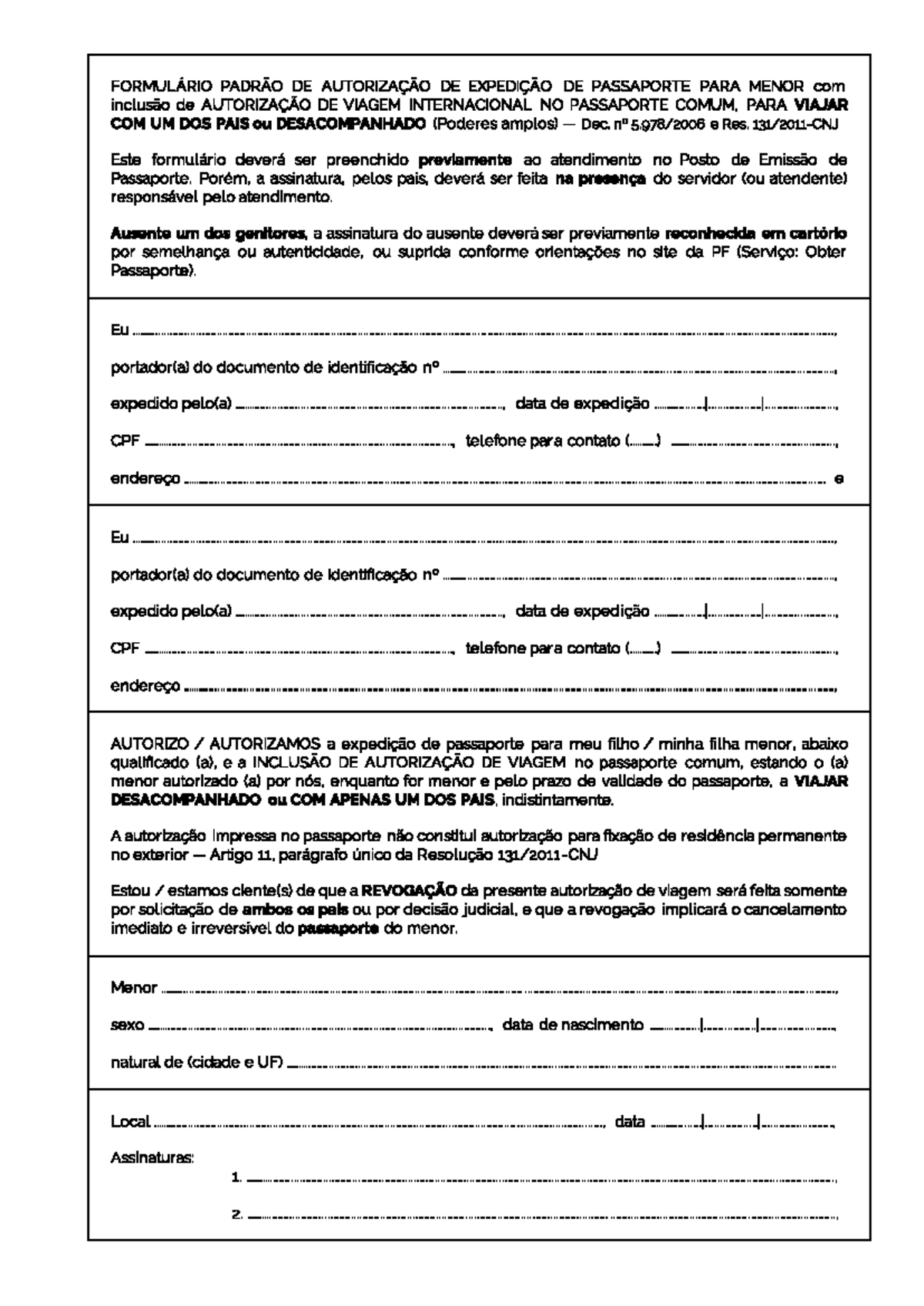 Formulário de Autorização de Viagem Internacional para Menores - Studocu