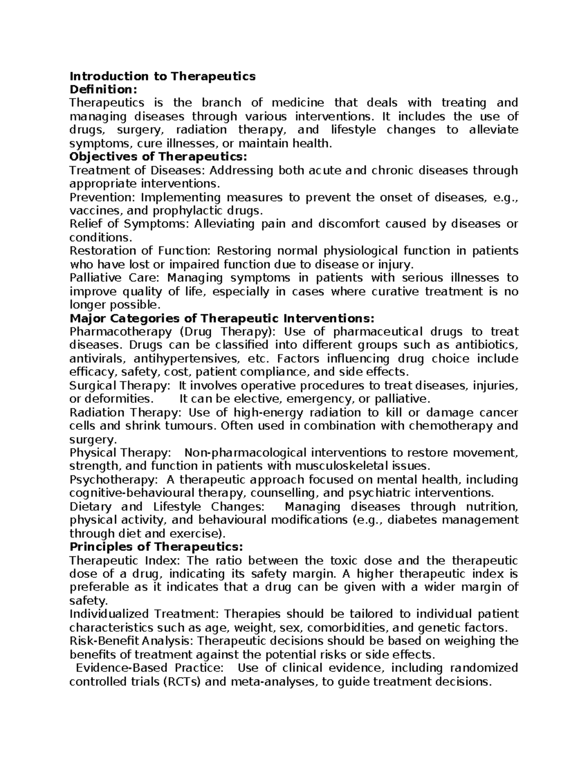 Pharmacology 101: Comprehensive Lecture Notes on Therapeutics - Studocu