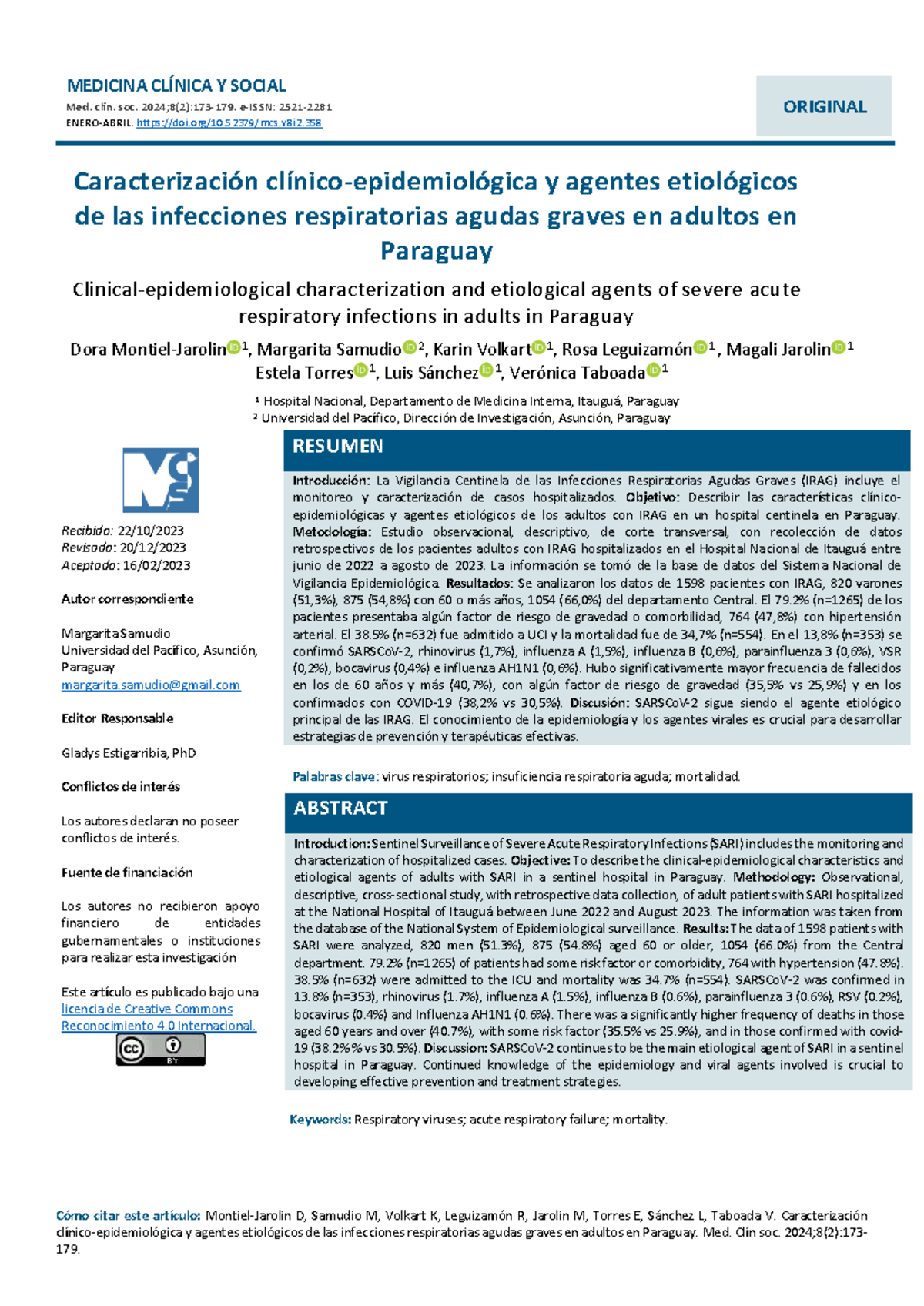 Caracterización y Agentes Etiológicos de IRAG en Adultos en Paraguay ...