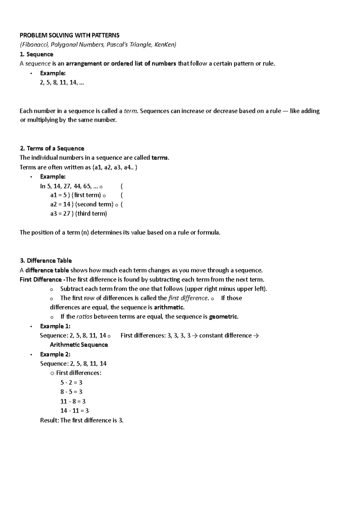 GE 4 - Group 2: Problem Solving with Patterns and Sequences - Studocu