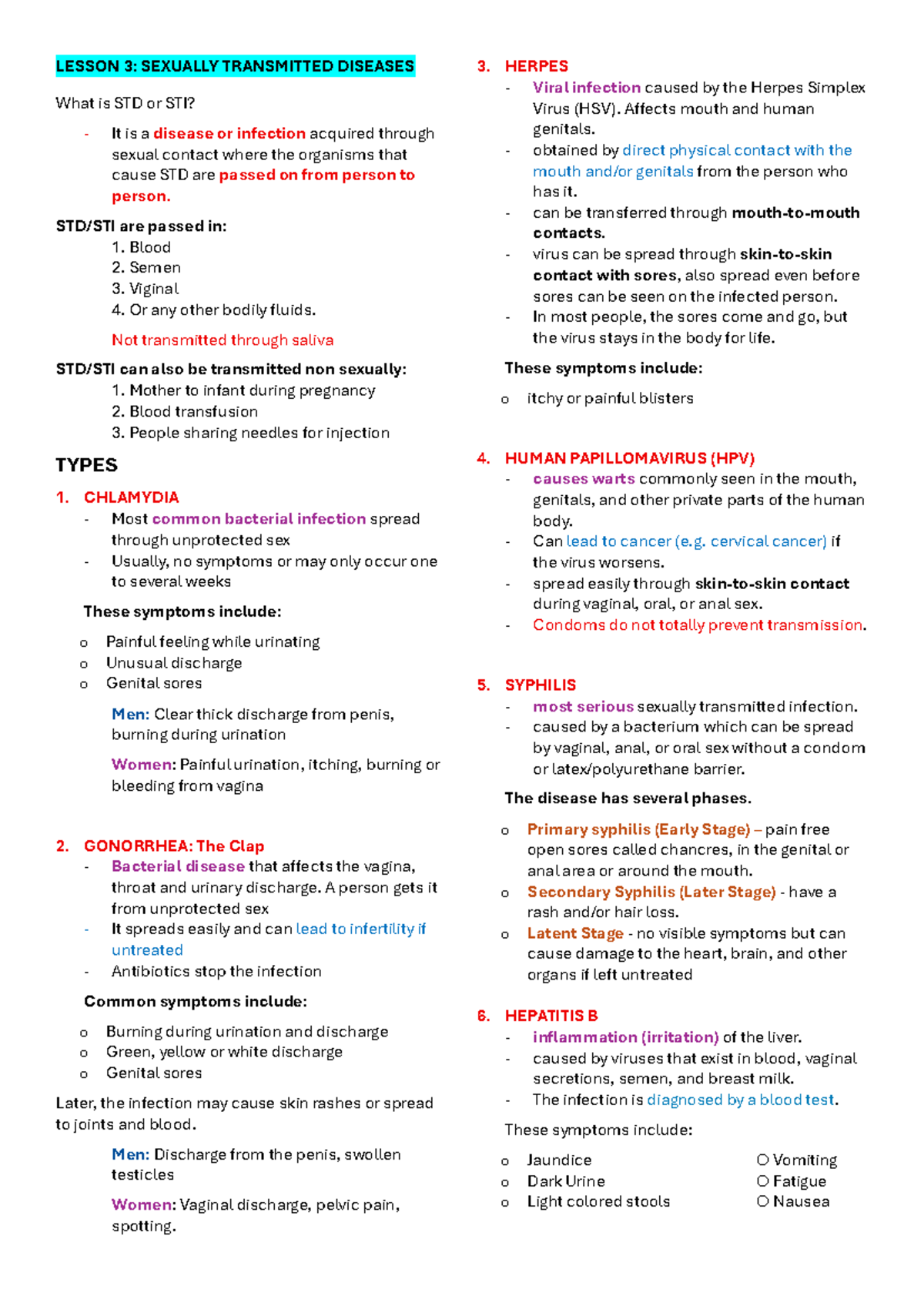 UTS- Lesson 3: Understanding Sexually Transmitted Diseases (STDs) - Studocu