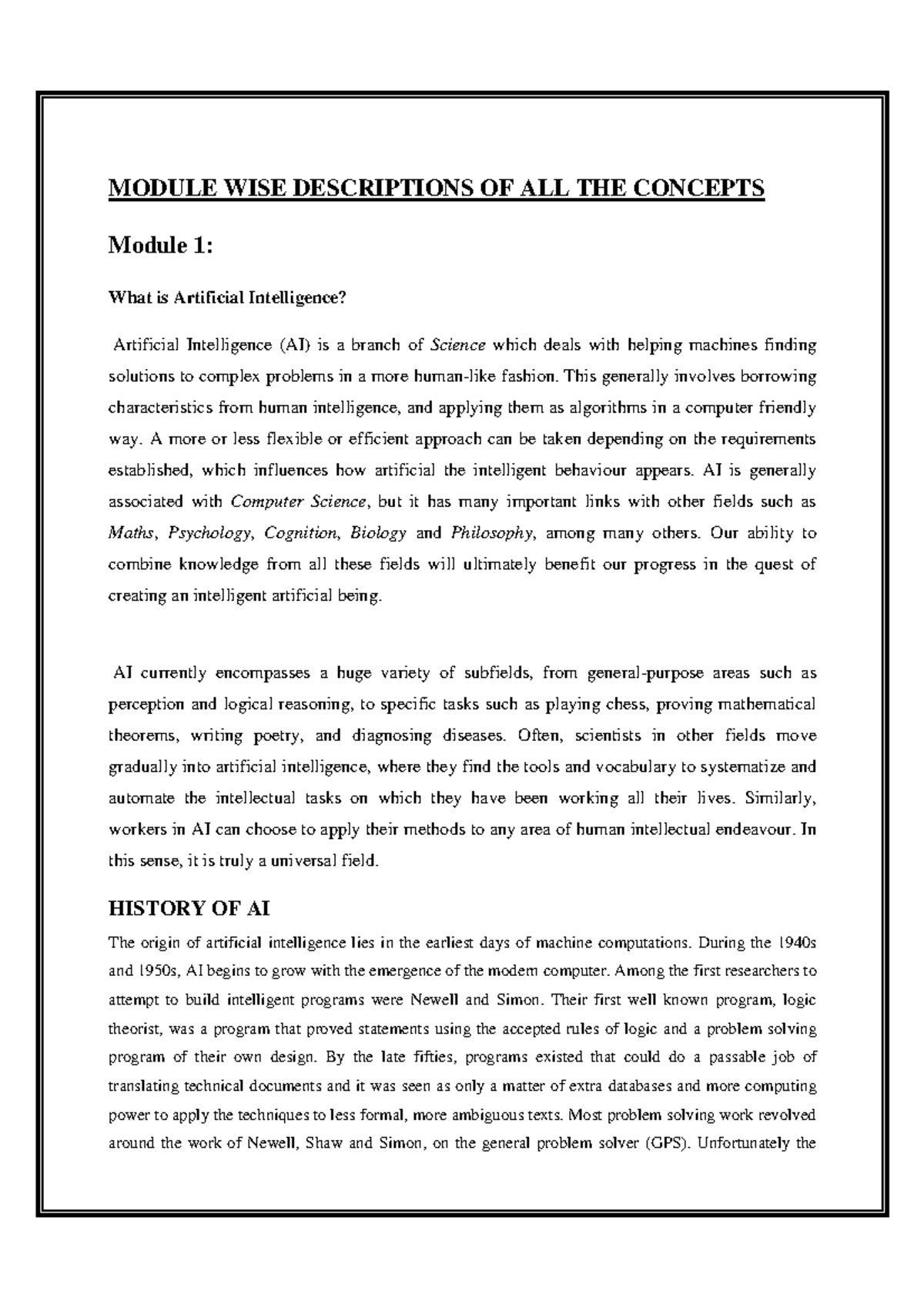 Module 1: Introduction to artificial intelligence concepts and history - Studocu