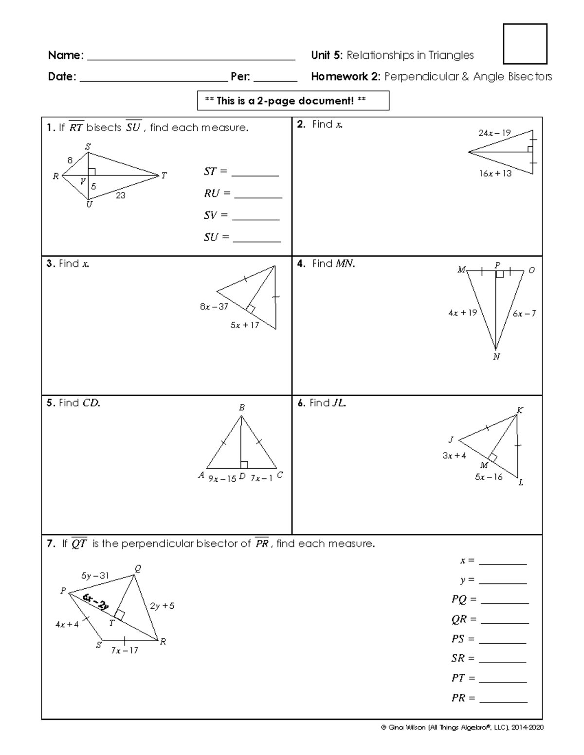 Unit 5: Perpendicular Angle Bisectors Homework 2 - Studocu