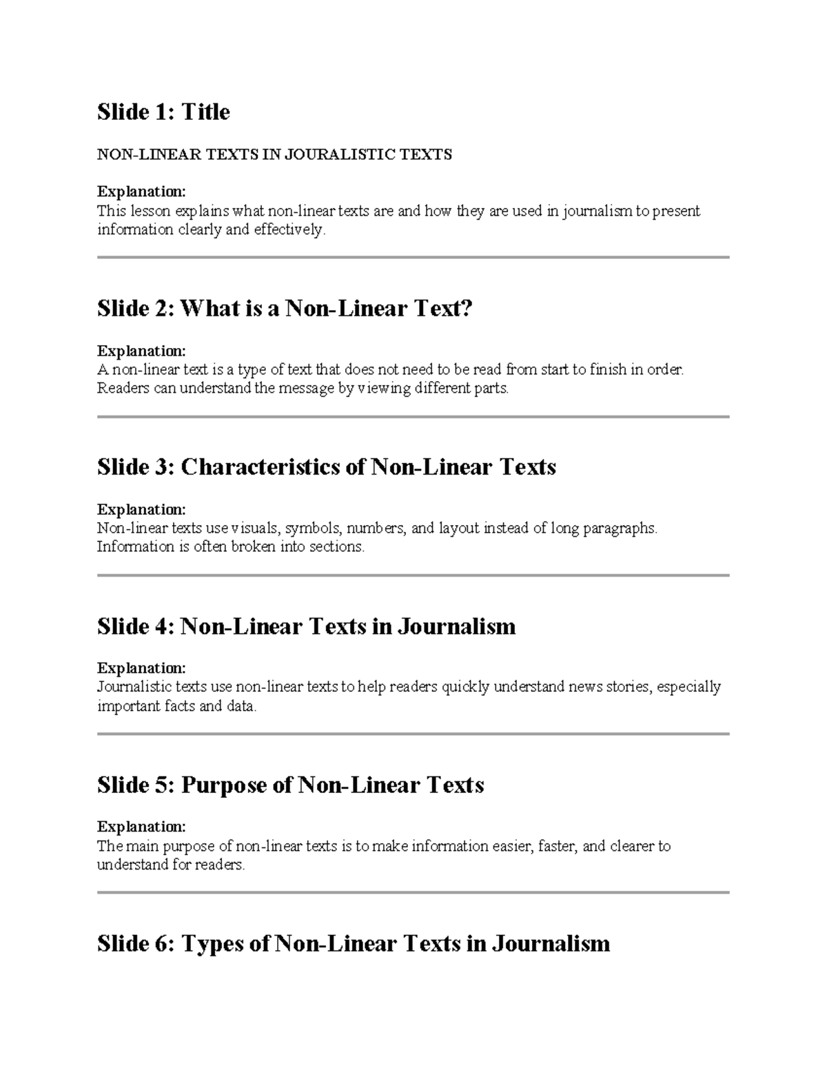 Texts in Journalism: Understanding Linear & Non-Linear Formats - Studocu