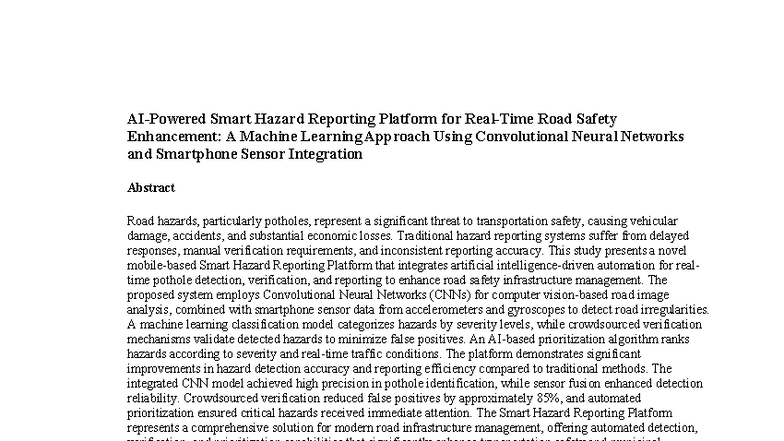 Smart Hazard Reporting Platform for Road Safety Enhancement: A Machine ...