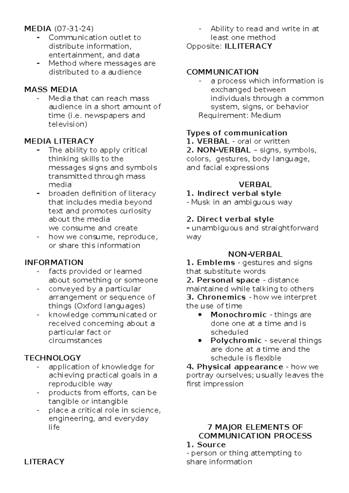 Media and Information Literacy - MEDIA (07-31-24) Communication outlet ...