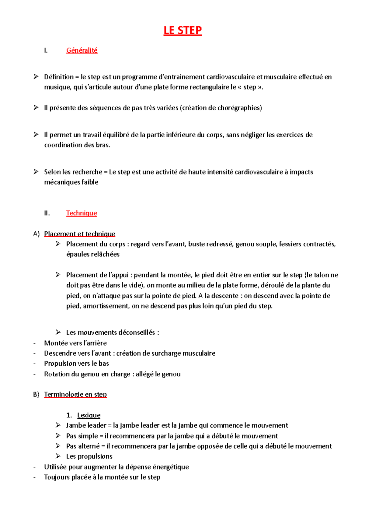 LE STEP - notes de cours step - LE STEP I. Généralité Définition = le ...