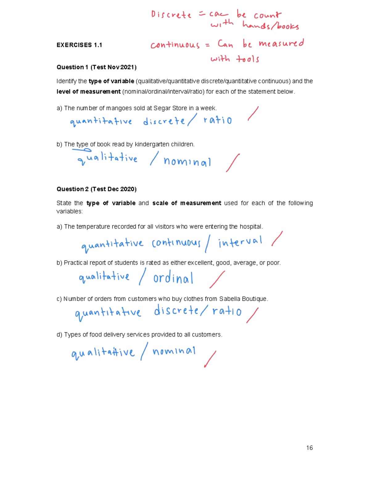 Exercises 1.1: Variable Types & Measurement Levels (Test Nov 2021 ...