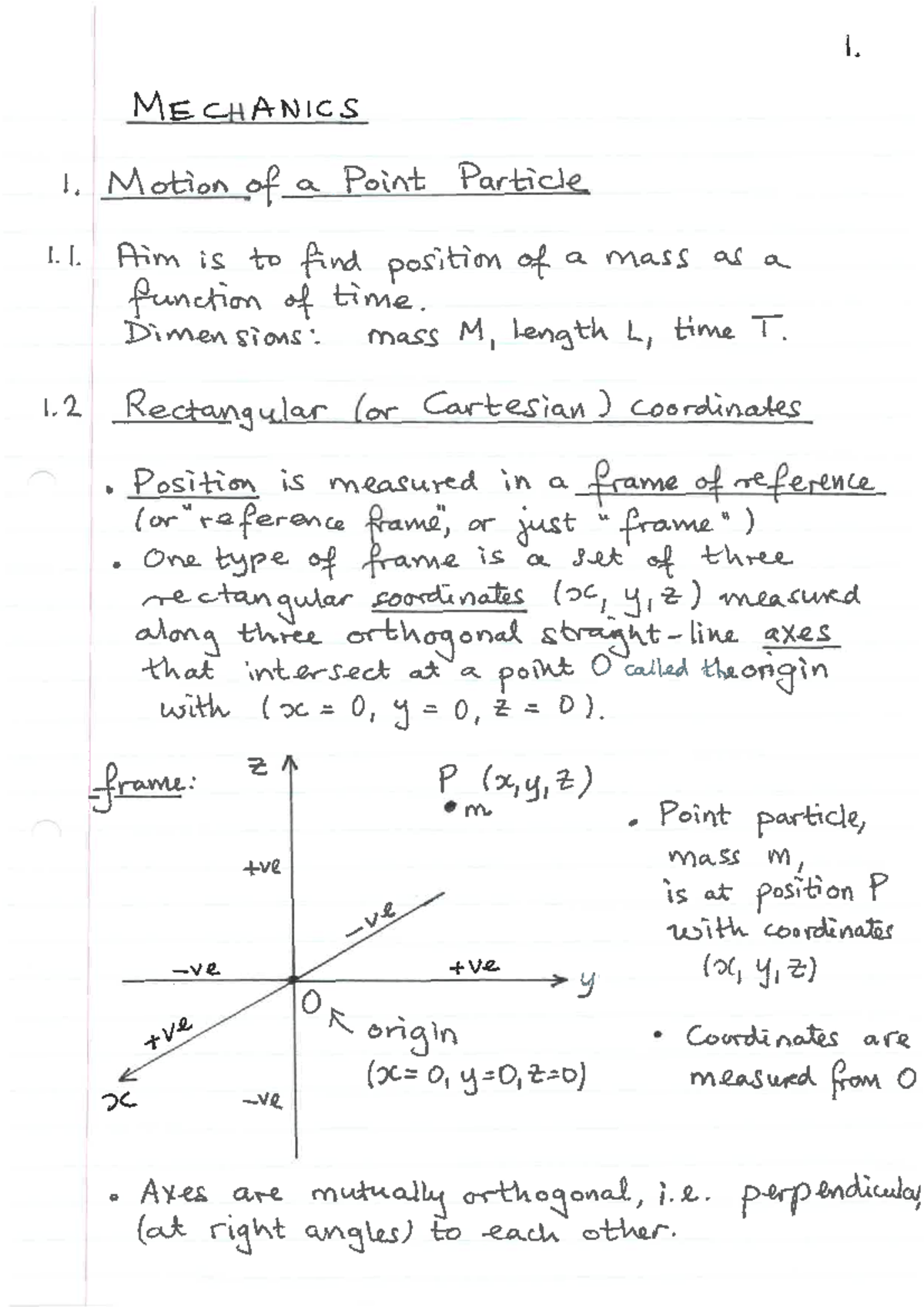 Mechanics 1: Motion of a Point Particle Overview and Analysis - Studocu