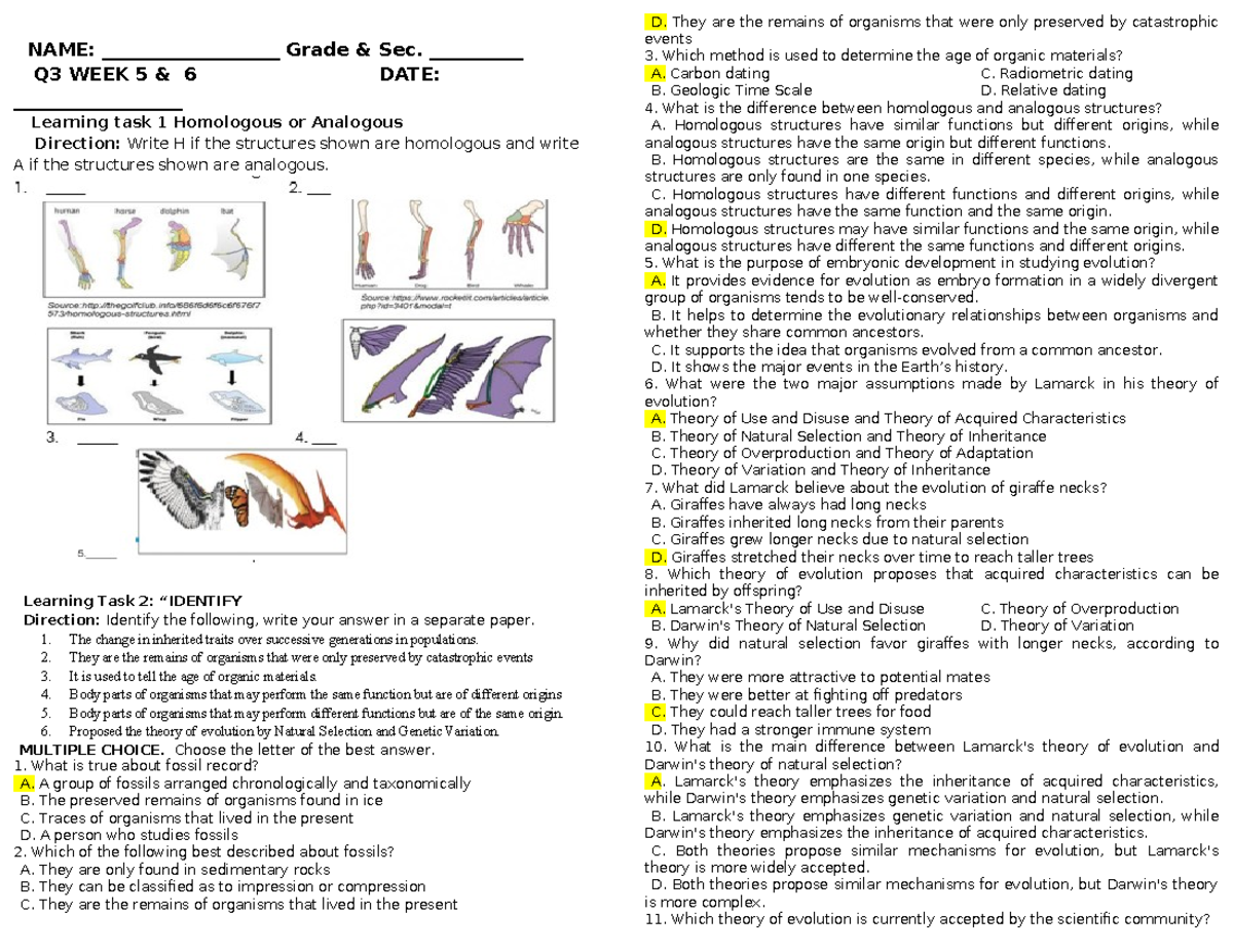 Q3 WEEK 5 & 6 - LEARNING MATERIALS - NAME: ___________________ Grade ...