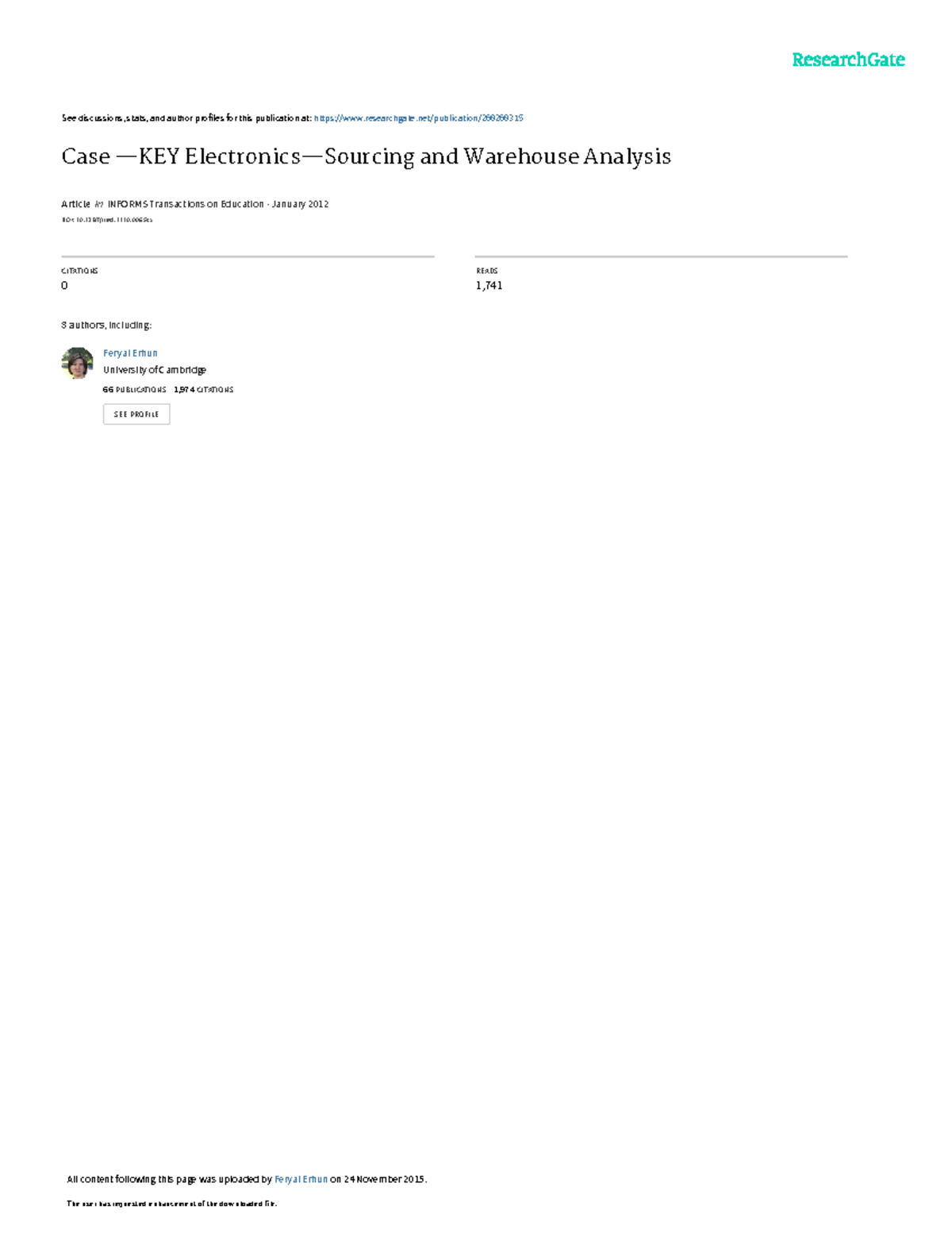 Case Study: KEY Electronics Sourcing & Warehouse Analysis (MSE 101 ...