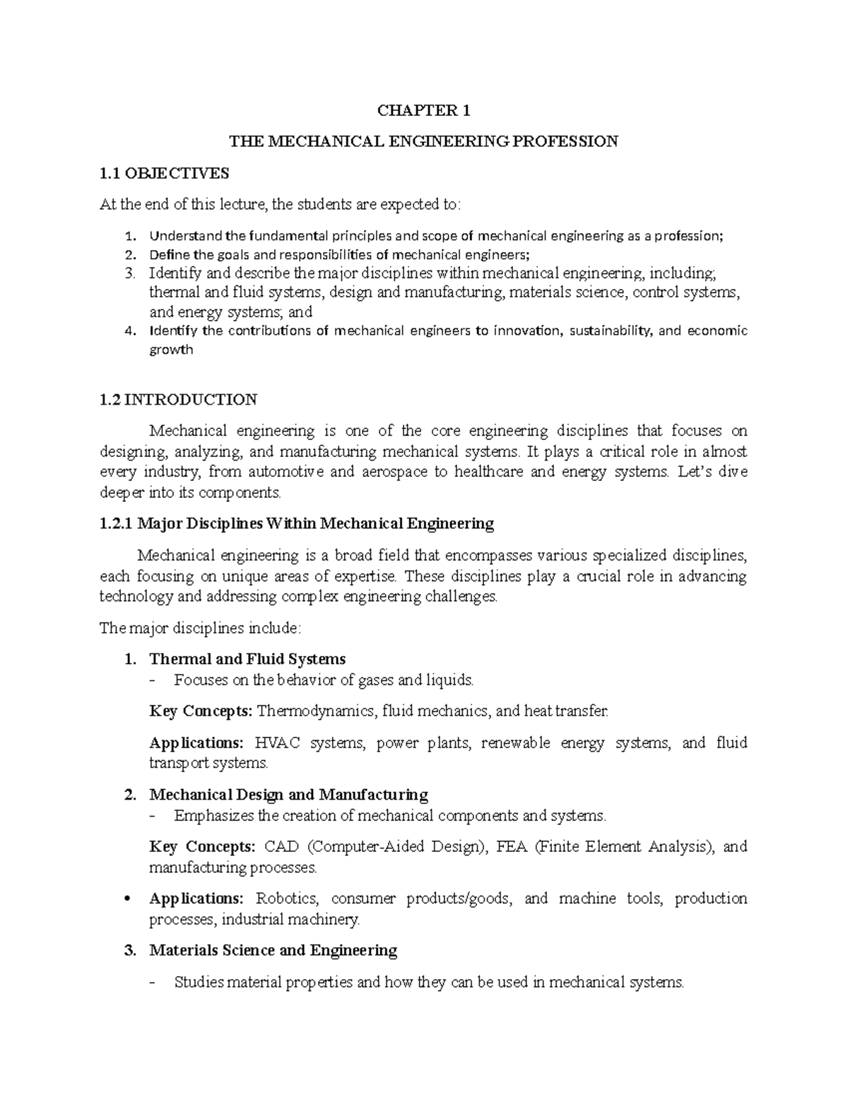 Mechanical Engineering 101: Overview of the Profession and Disciplines - Studocu