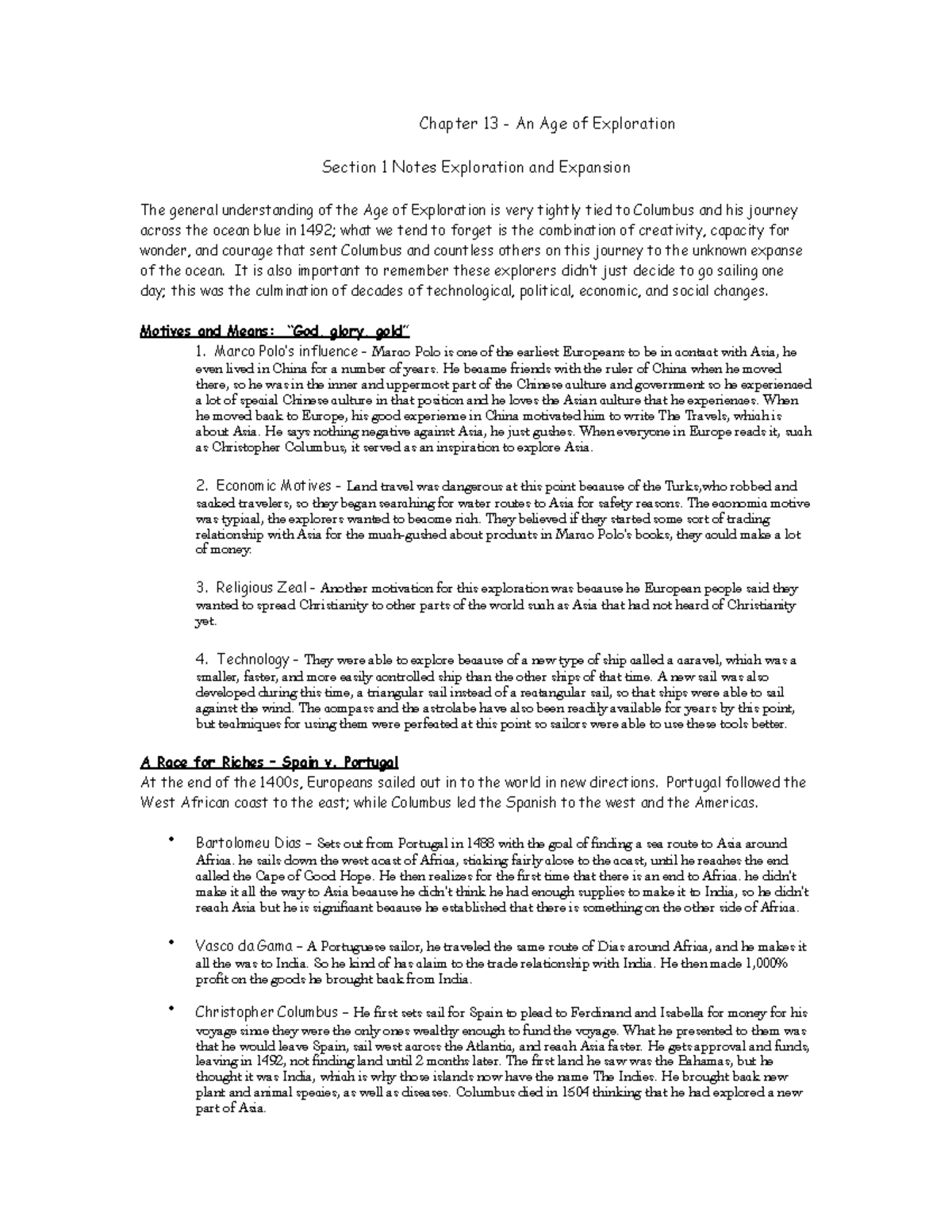 History Chapter 13: Age of Exploration Notes (Key Themes & Figures ...