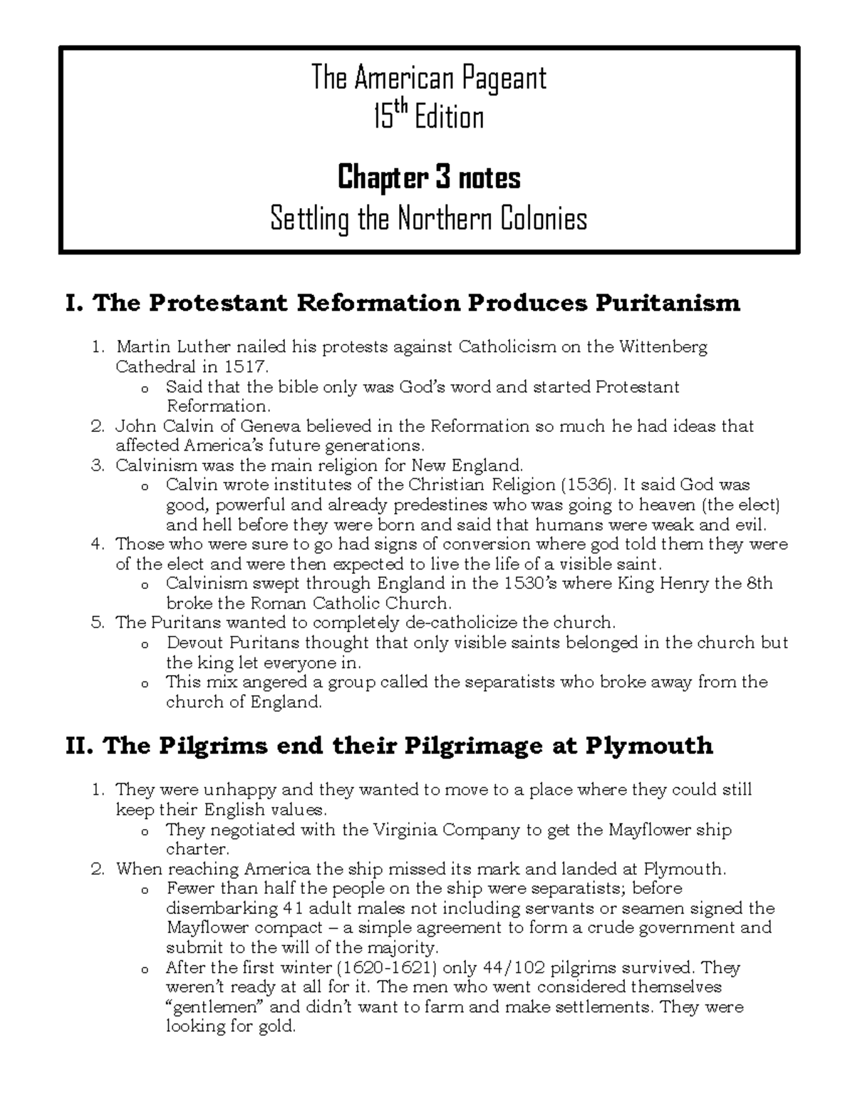 Chapter 03 Notes - Settling the Northern Colonies (15th Edition) - Studocu