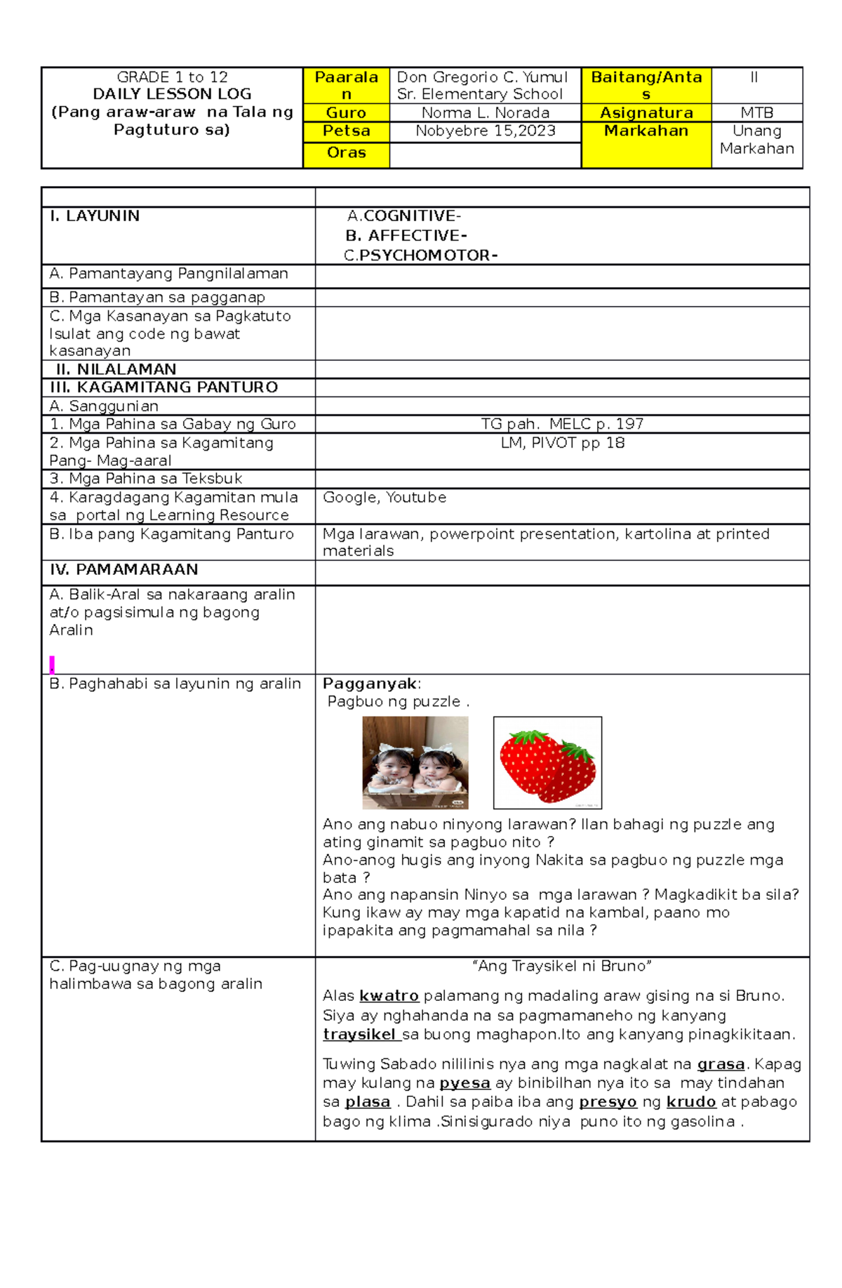 MTB-Q1 (2024) - Lesson Plan for Grade 2 MTB TLE Subject - Studocu