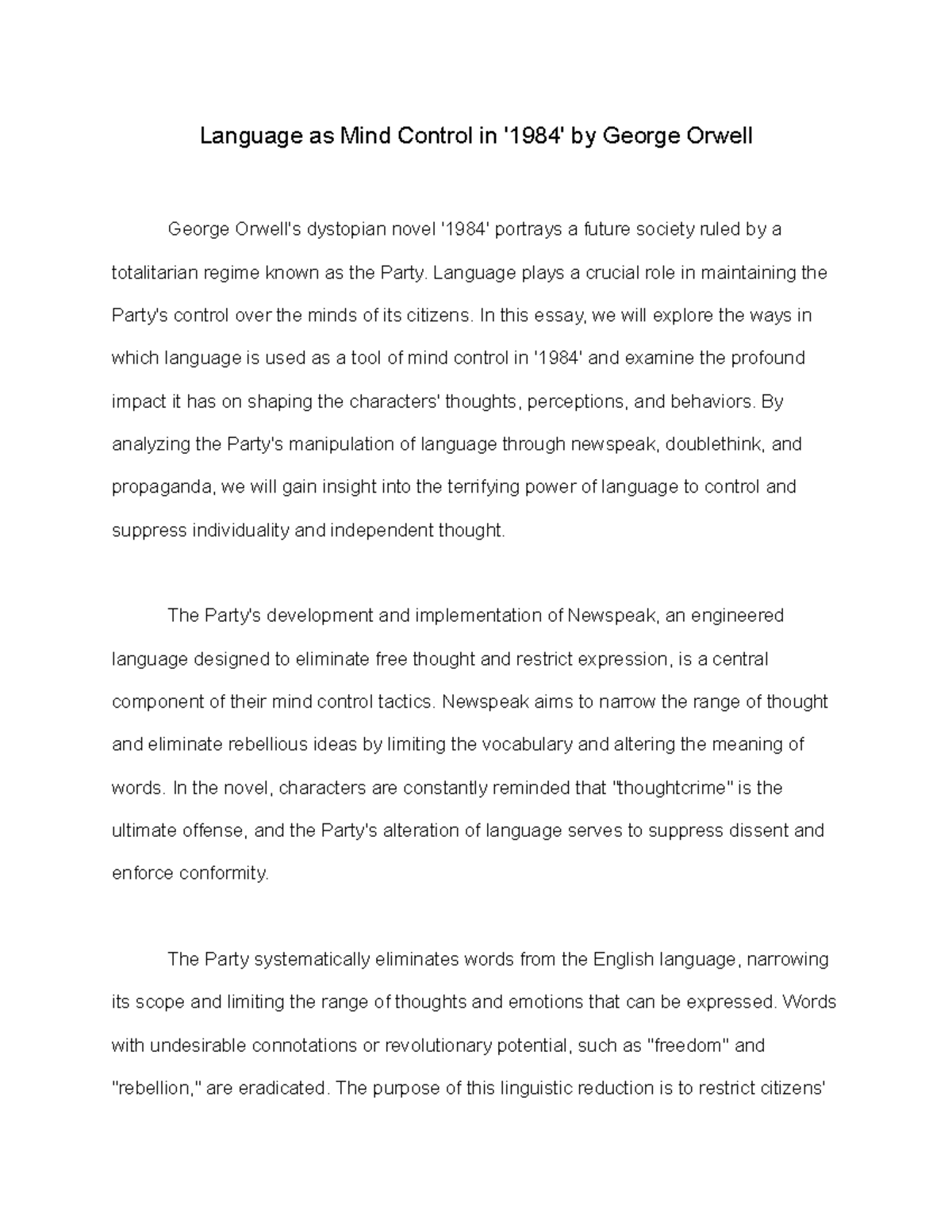 Language as Mind Control in '1984' by George Orwell - Language as Mind ...