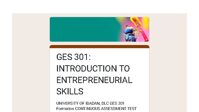 GES 301: Formative Continuous Assessment Test Questions - First ...