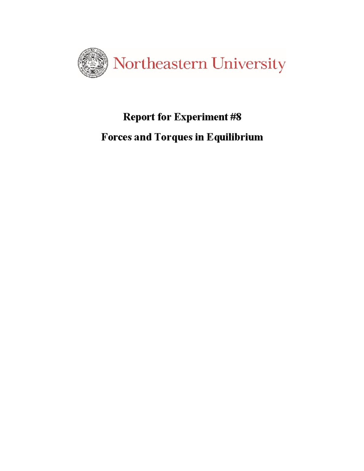 Lab Report: Forces & Torques in Equilibrium (Experiment 8) - Studocu