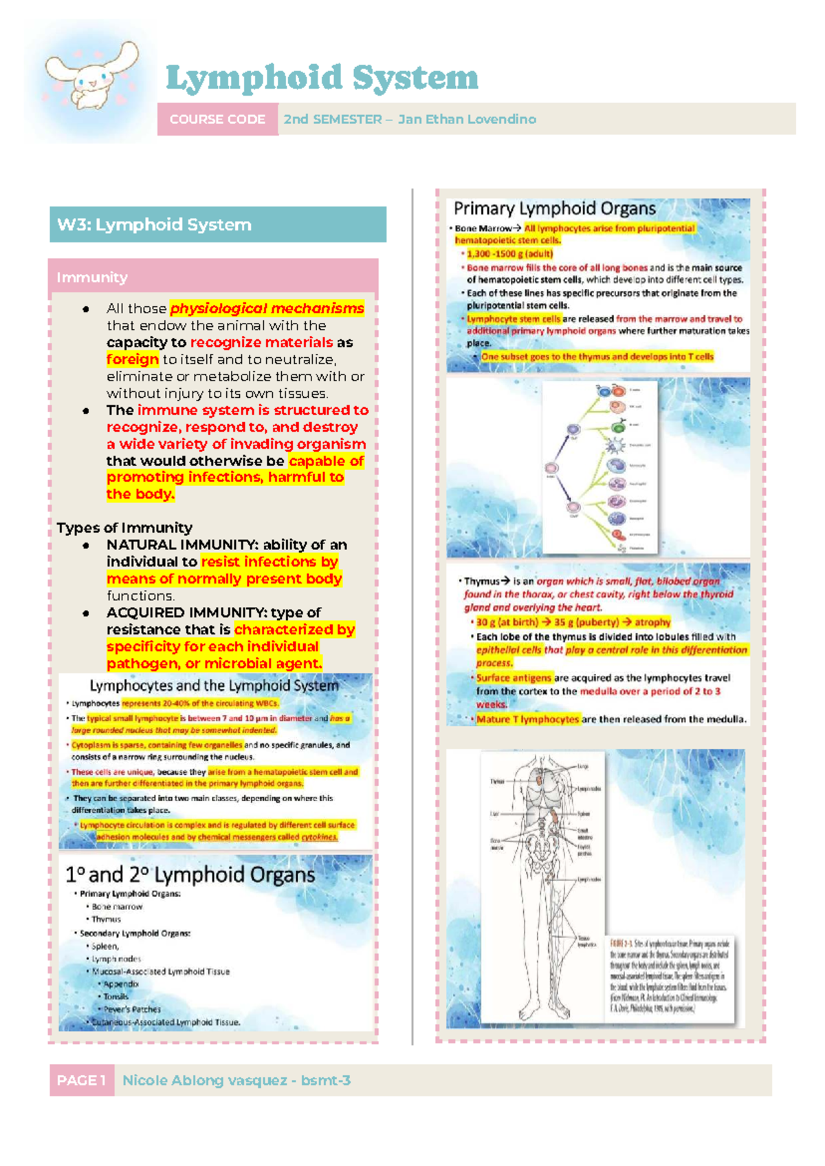W3: Lymphoid System Overview and Immunity Types - 2nd SEMESTER - Studocu