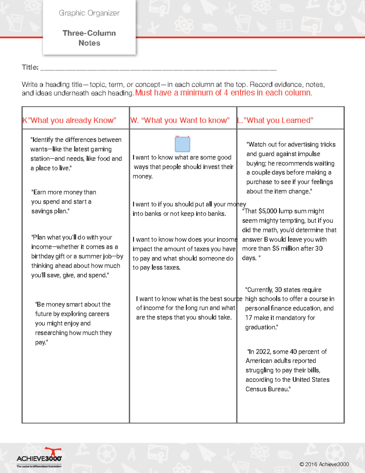 hhhhjkhbhuhuo[ppp - © 2016 Achieve Graphic Organizer Three-Column Notes ...