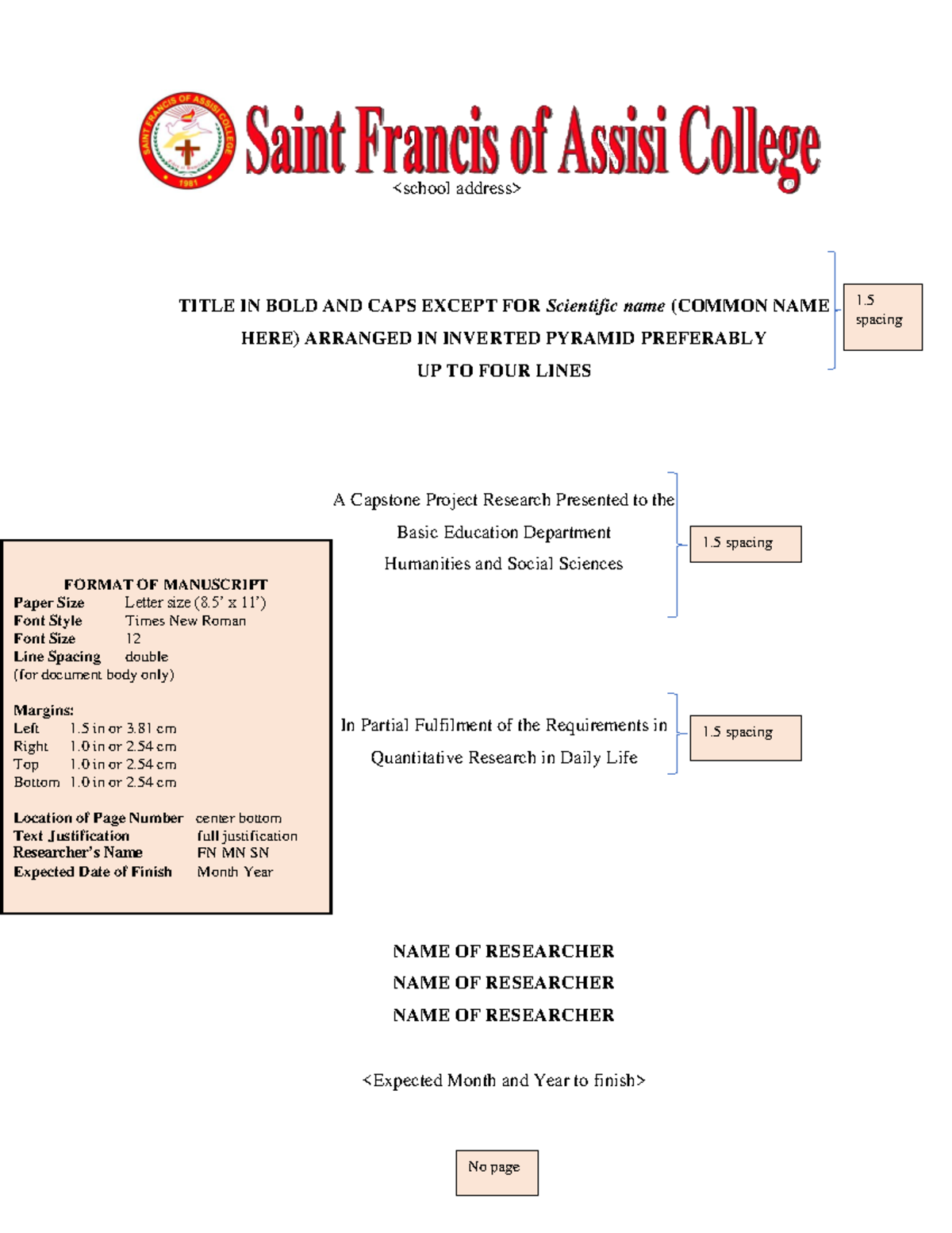CAPSTONE PROJECT RESEARCH FORMAT IN QUANTITATIVE RESEARCH - Studocu