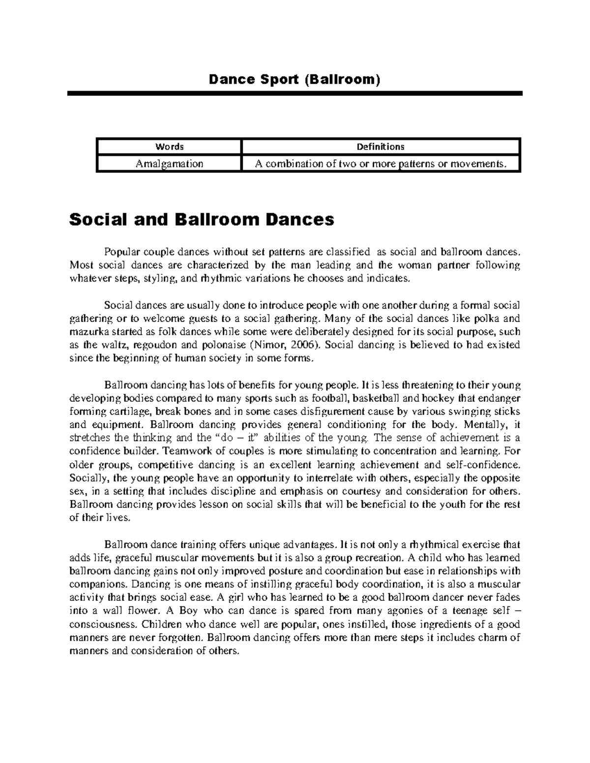 Dance Sports - Ballroom: Overview and Key Terminology - Studocu