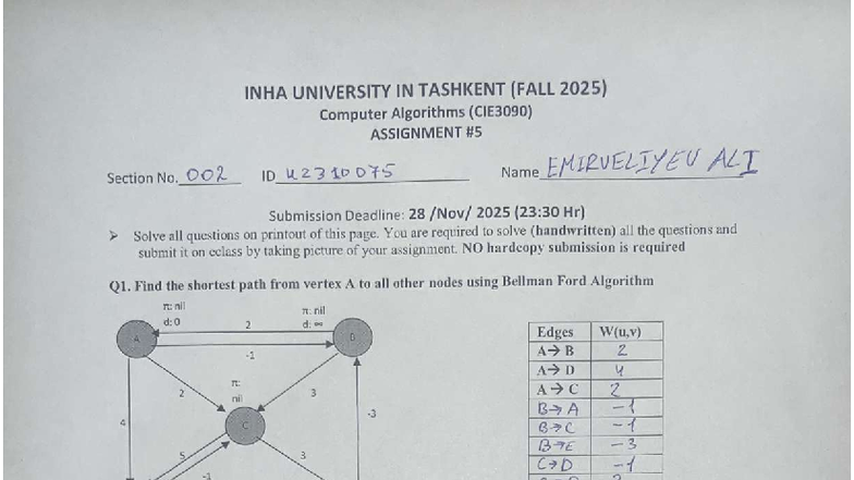 CIE3090 Computer Algorithms Assignment - Fall 2025 - Studocu