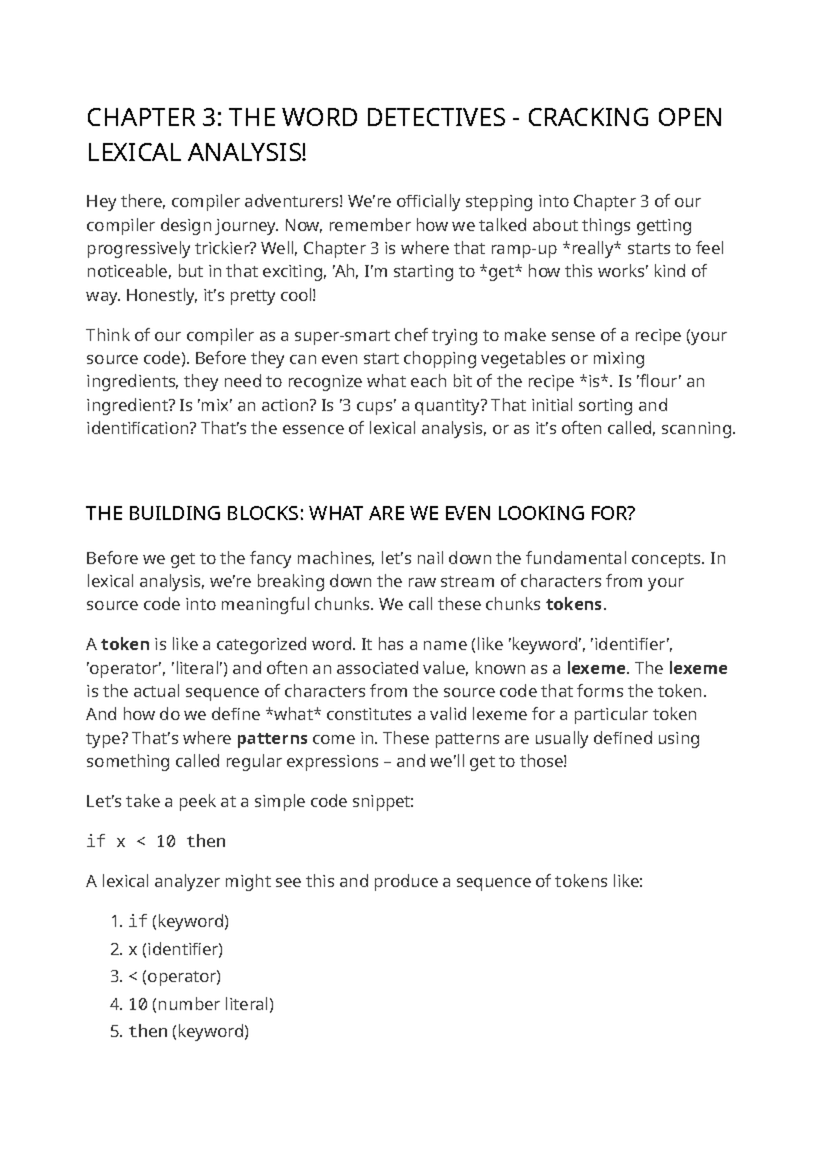 COMP 101: CHAPTER 3 - LEXICAL ANALYSIS AND TOKENIZATION - Studocu