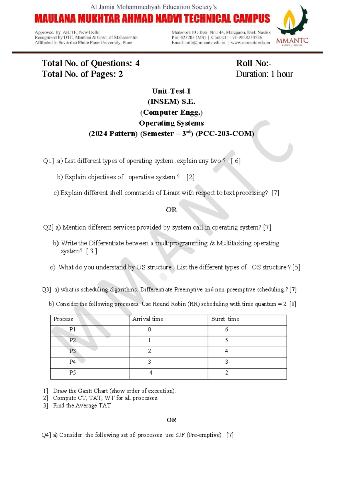 Operating Systems INSEM Paper - S.E. (Comp Engg) 2024 Pattern - Studocu