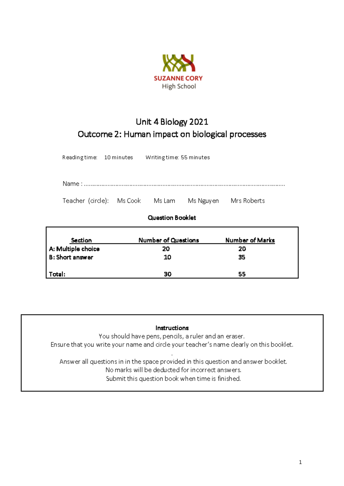 Unit 4 Biology Ao S 2 SAC 2021: Human Impact on Biological Processes ...