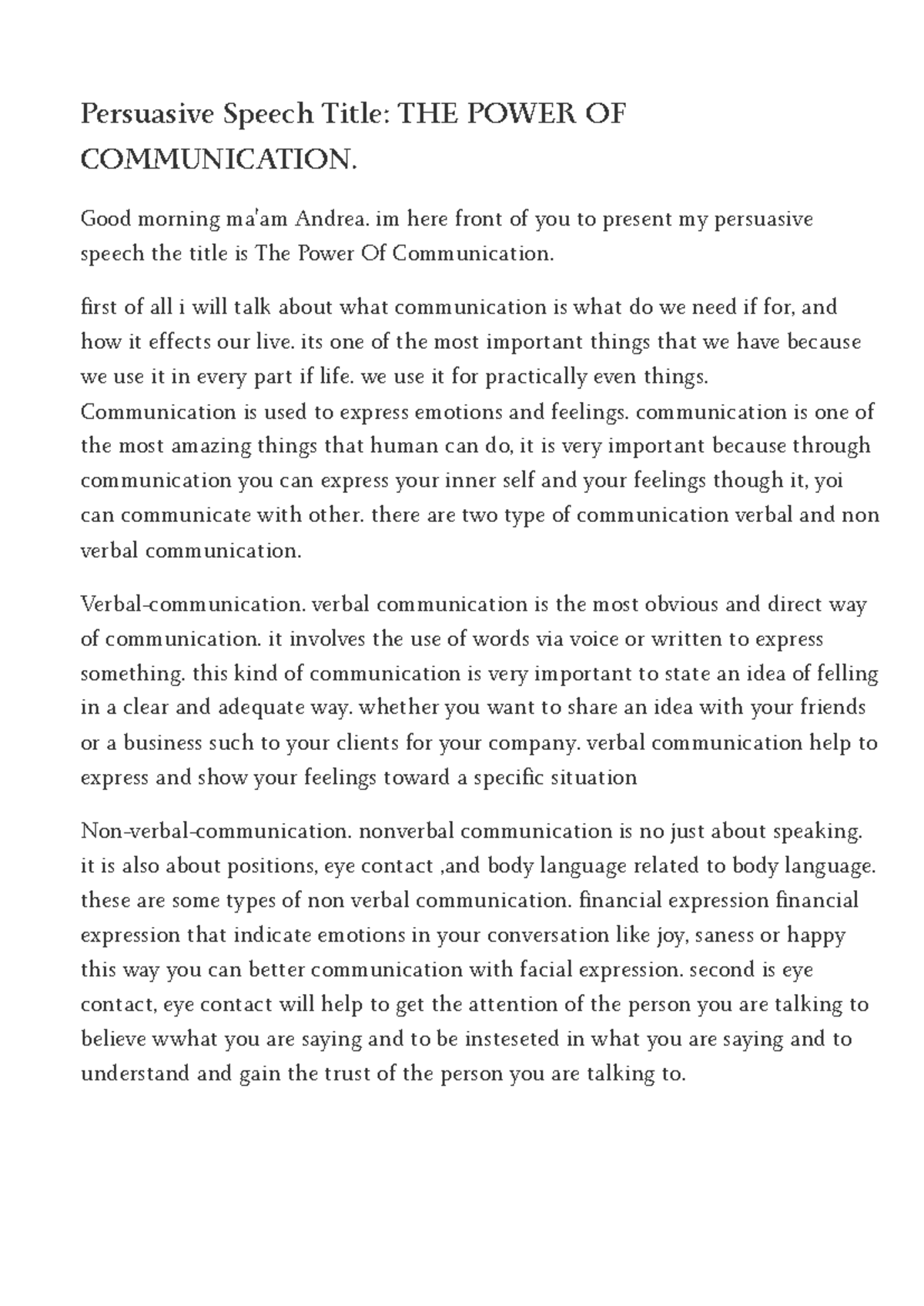 COMM 101: Persuasive Speech on The Power of Communication - Studocu