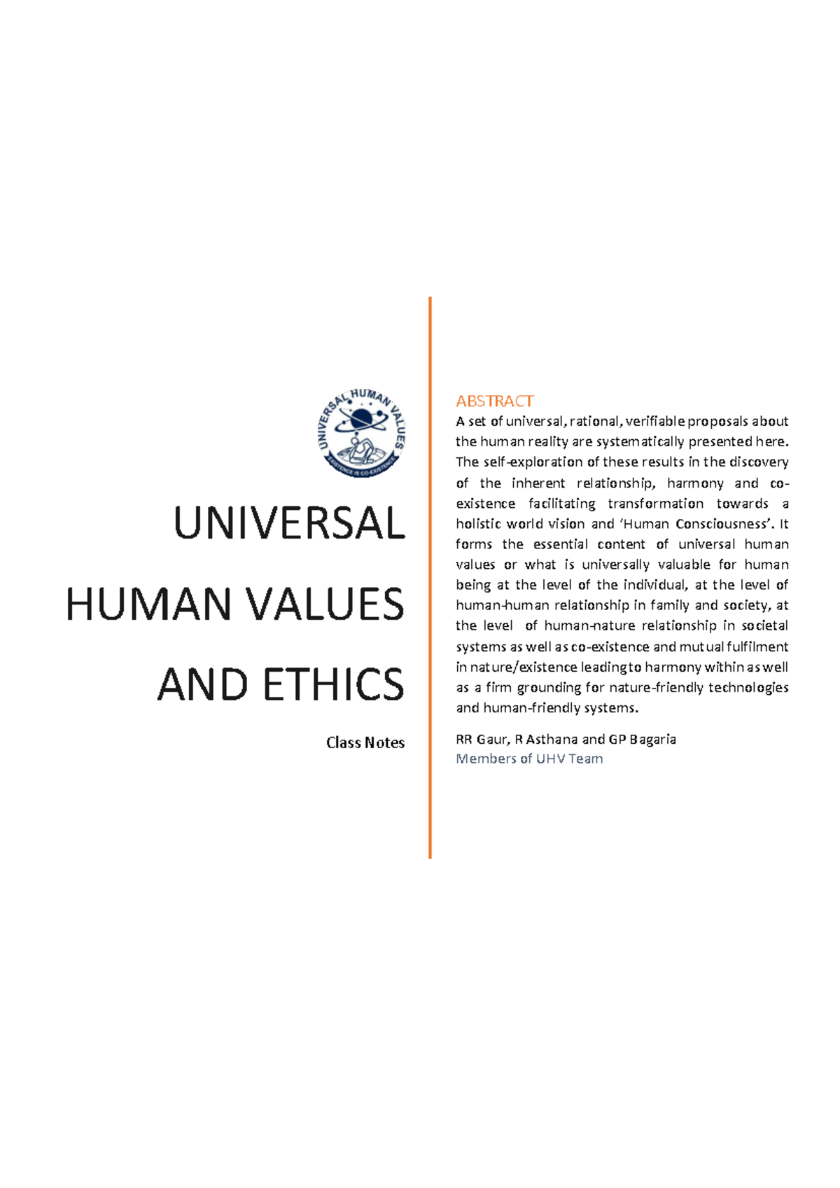 UHVE-2 - Key Concepts and Insights in Universal Human Values and Ethics ...