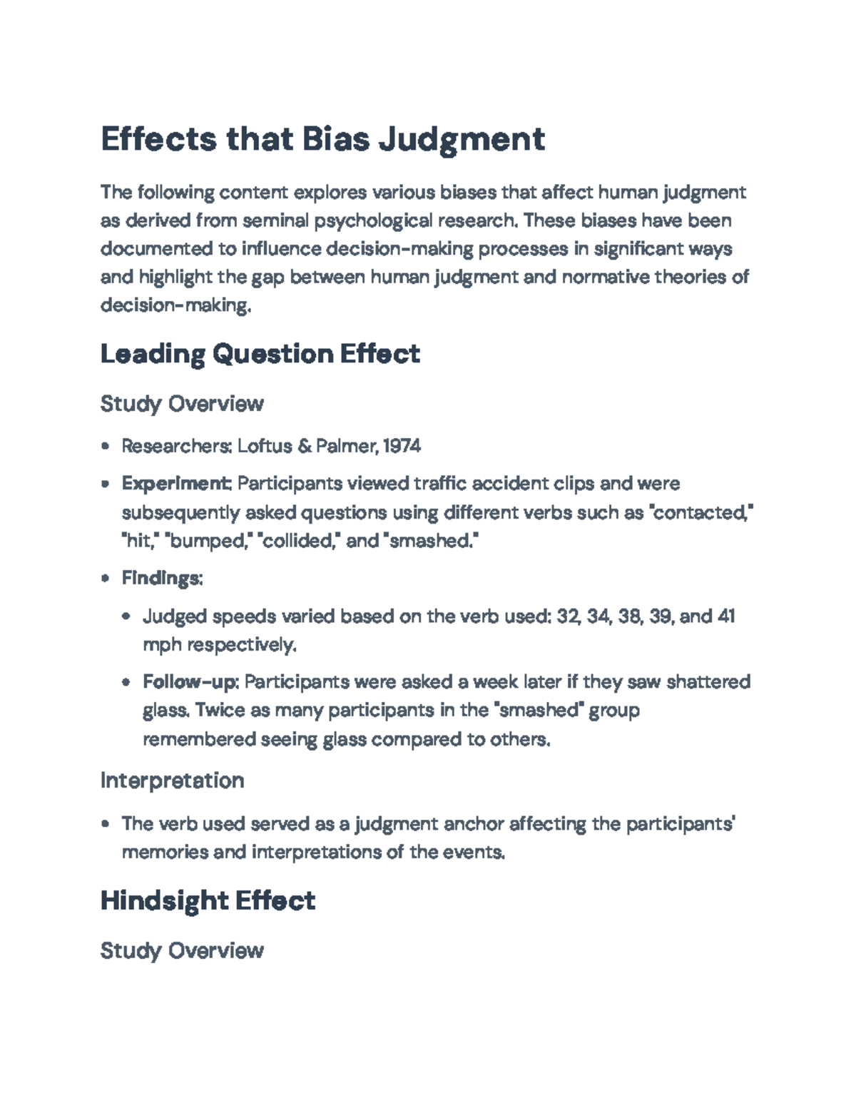 Judgment Biases and Decision-Making Dynamics: A Psychological Overview ...