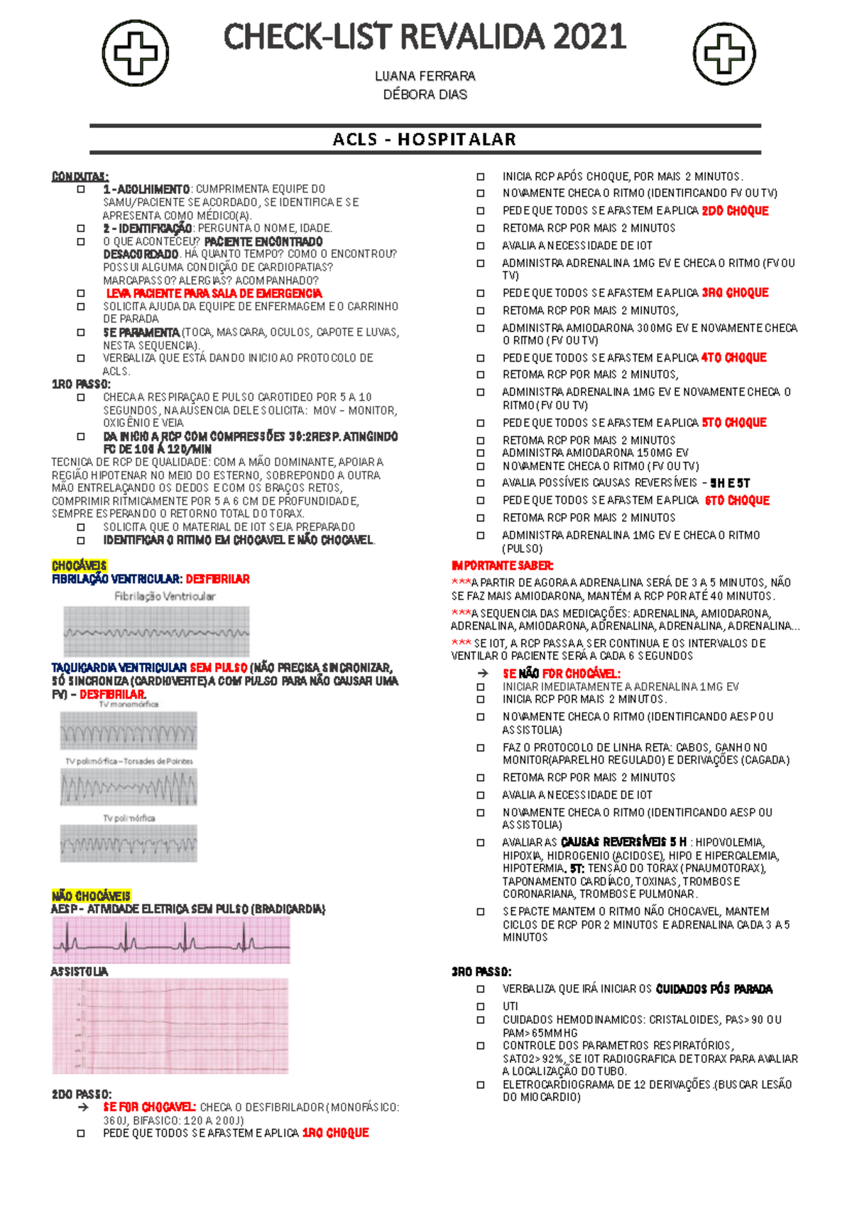 Checklist - ACLS - Hospitalar - CONDUTAS: 1 - ACOLHIMENTO: CUMPRIMENTA ...