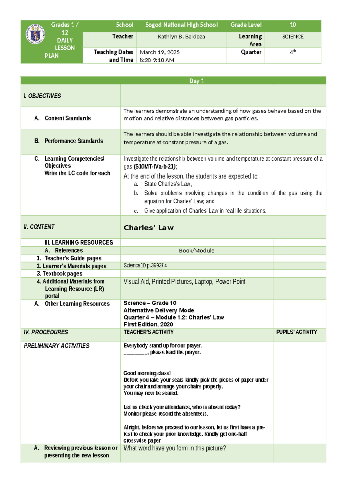 Charles Law - This lesson plan can used for academic purposes - Grades ...