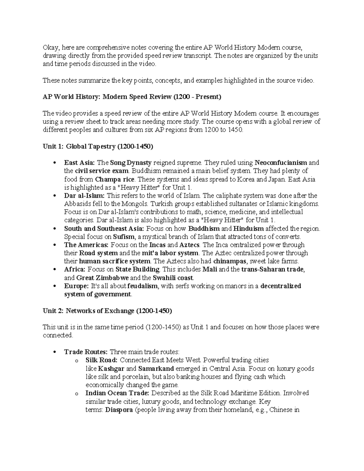 AP World History Modern (1200 - Present) Study Notes & Summary - Studocu