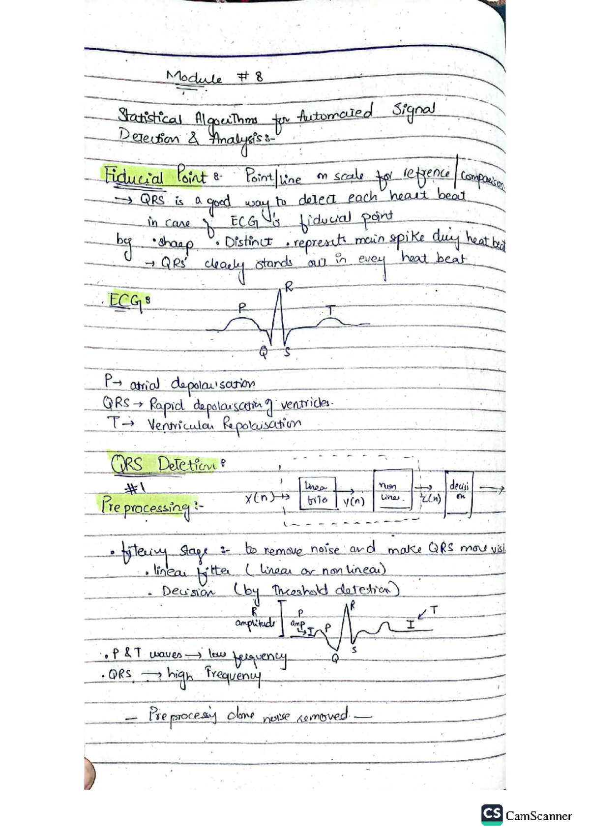 Algorithms for ECG Signal Detection and QRS Analysis - Module 8 - Studocu