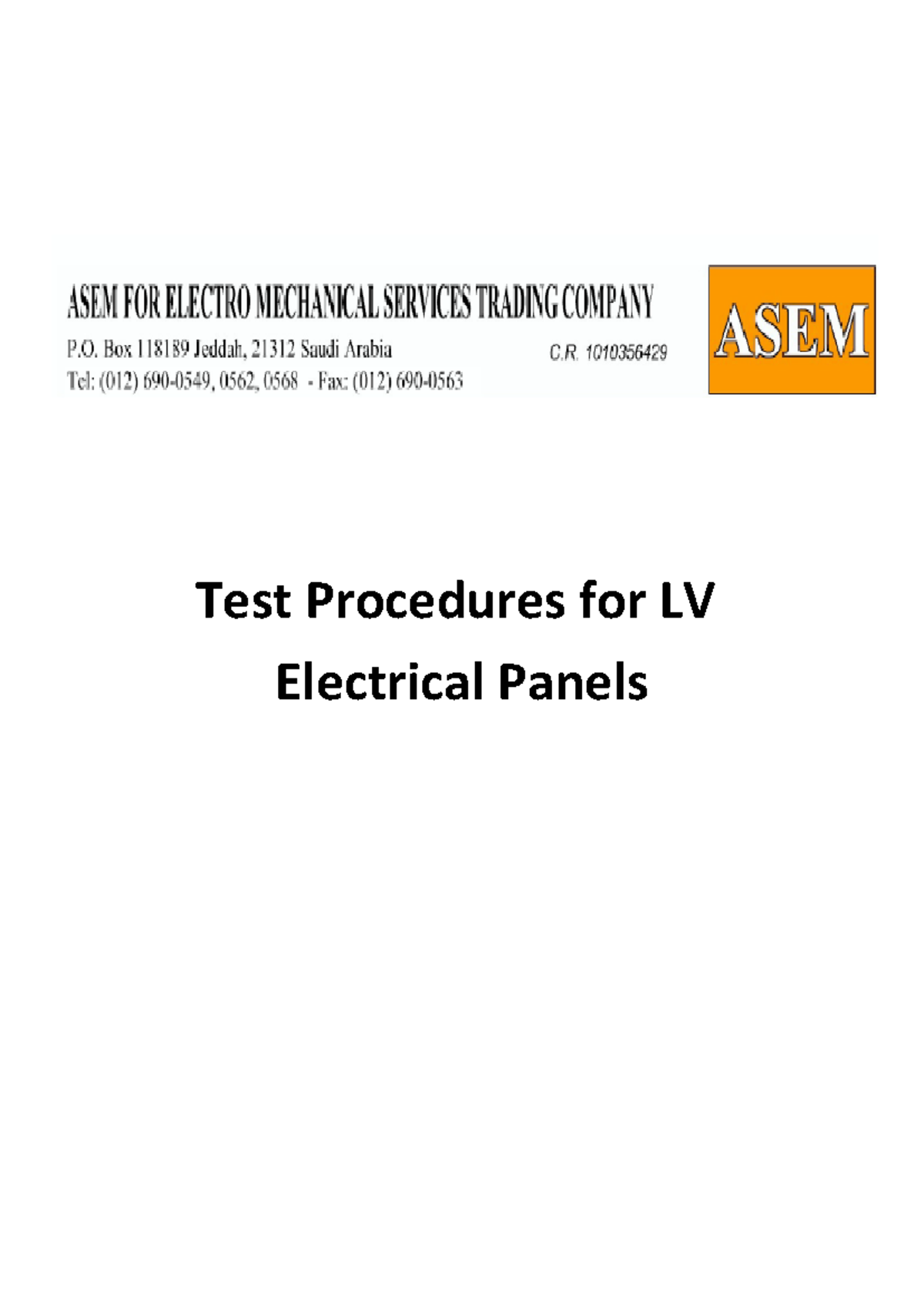 Test Procedures for LV Electrical Panels (Assignment) - Studocu