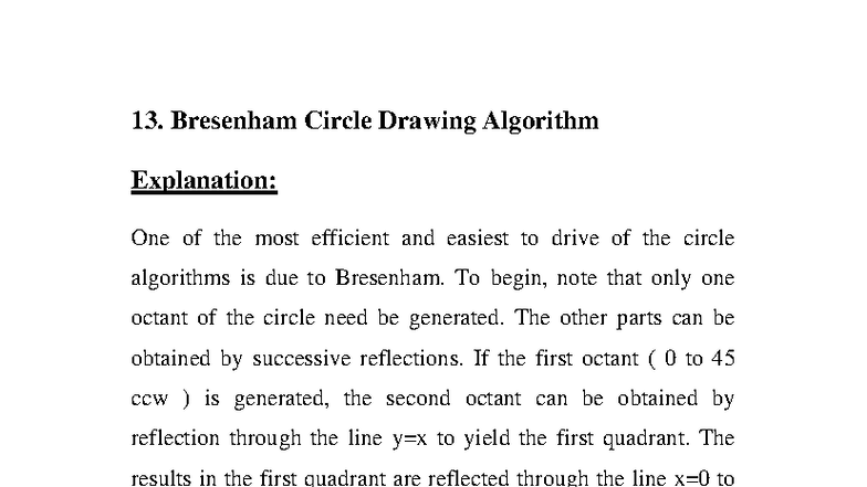 Bresenham's Circle Drawing Algorithm Explained (CS101) - Studocu