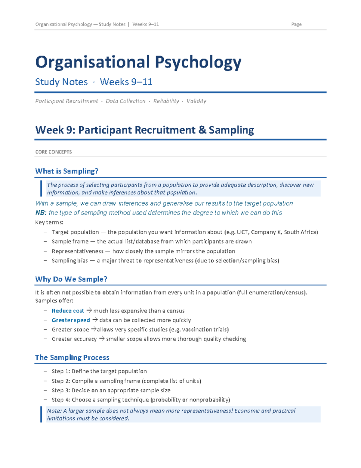 Organisational Psychology Study Notes: Weeks 9-11 Overview - Studocu