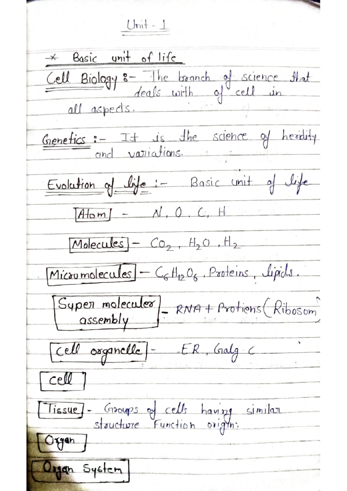 CELL Biology 1st Sem Notes: Unit 1 - Basic Unit of Life Overview - Studocu