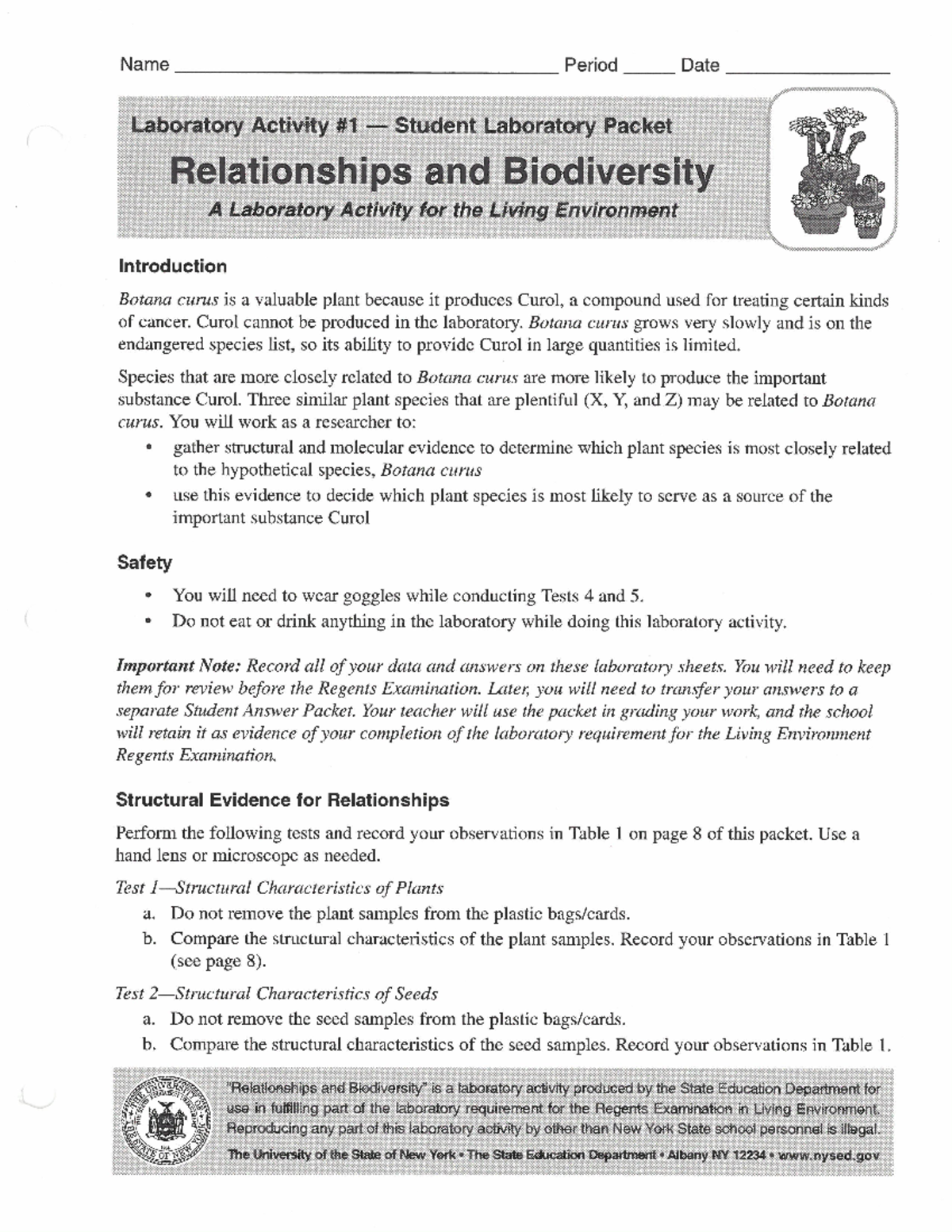 Relationships and Biodiversity Lab Activity for Living Environment ...