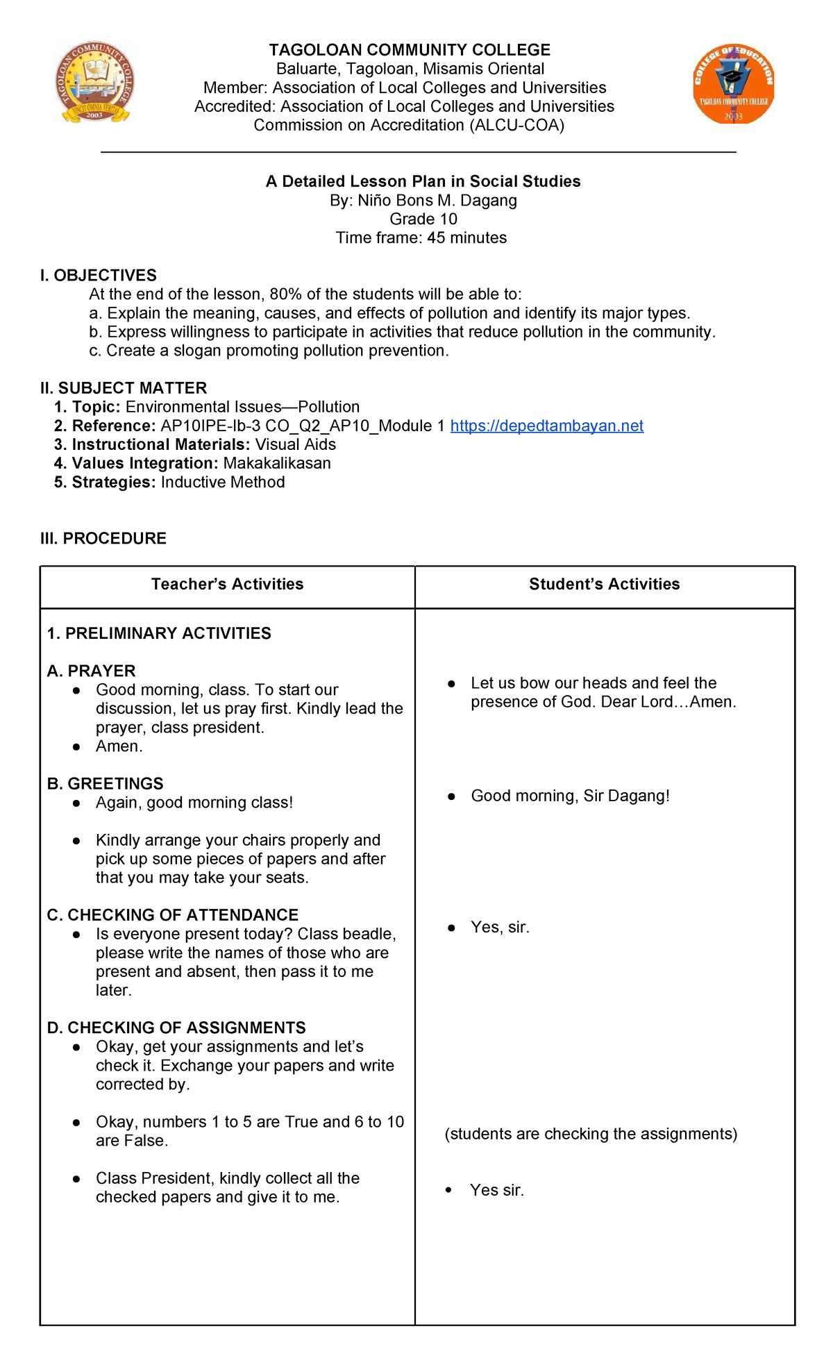 DLP: Detailed Lesson Plan on Pollution for Grade 10 Social Studies ...