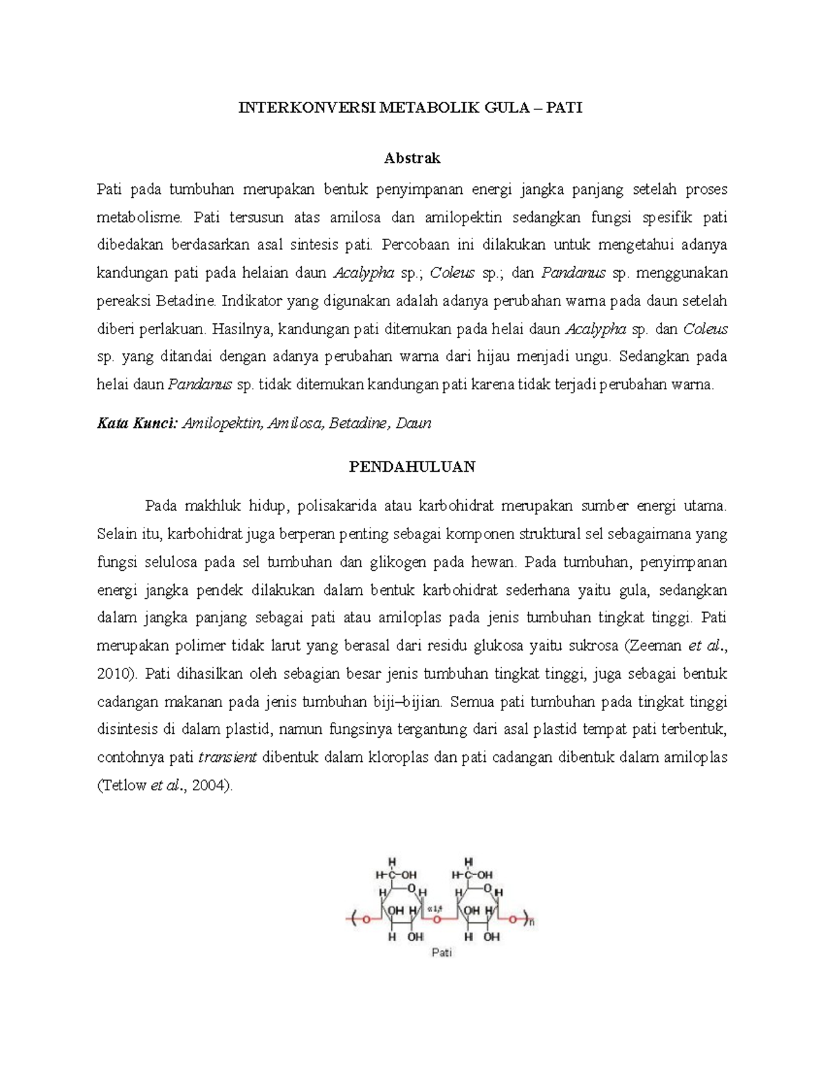 Laporan Praktikum Fisiologi Tumbuhan - Interkonversi metabolik gula ...