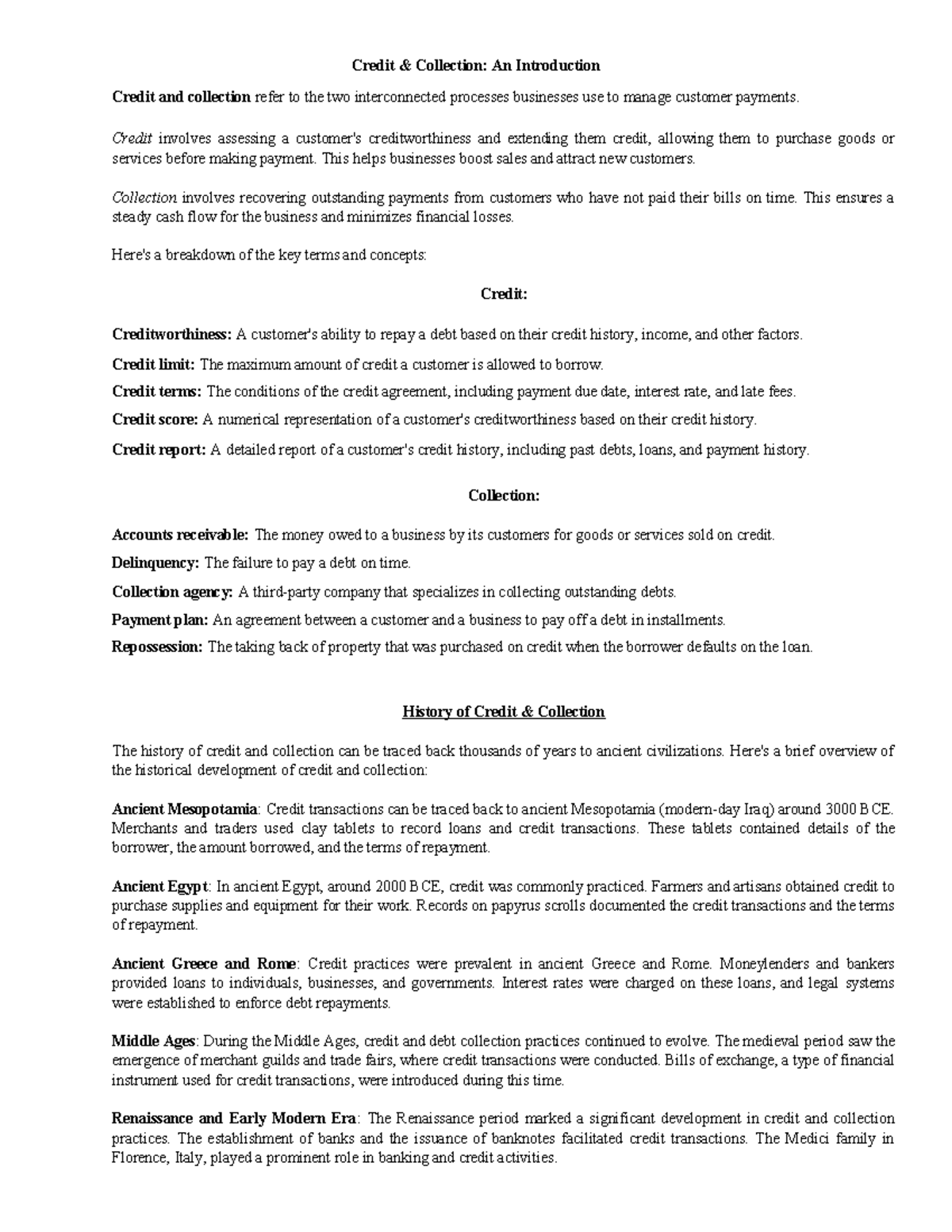 Credit & Collection - The Introduction - Credit & Collection: An ...