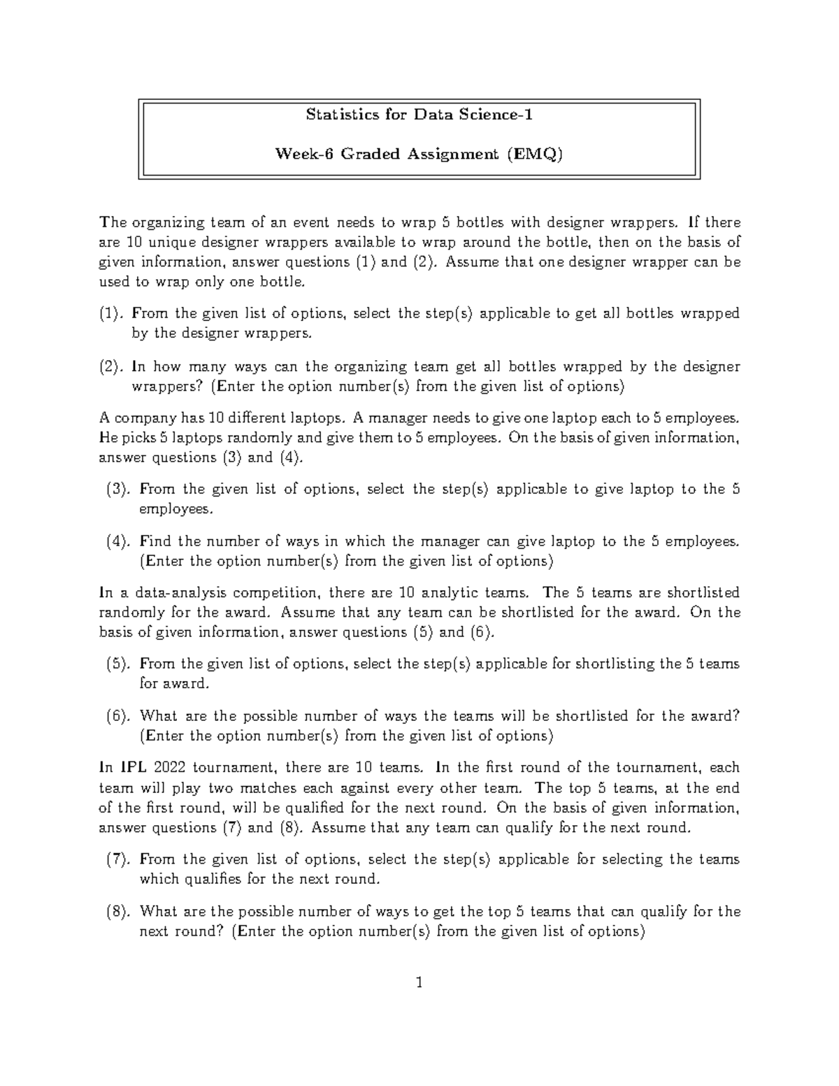 Week 6 EMQ Solutions for Statistics in Data Science - May Term 2022 ...