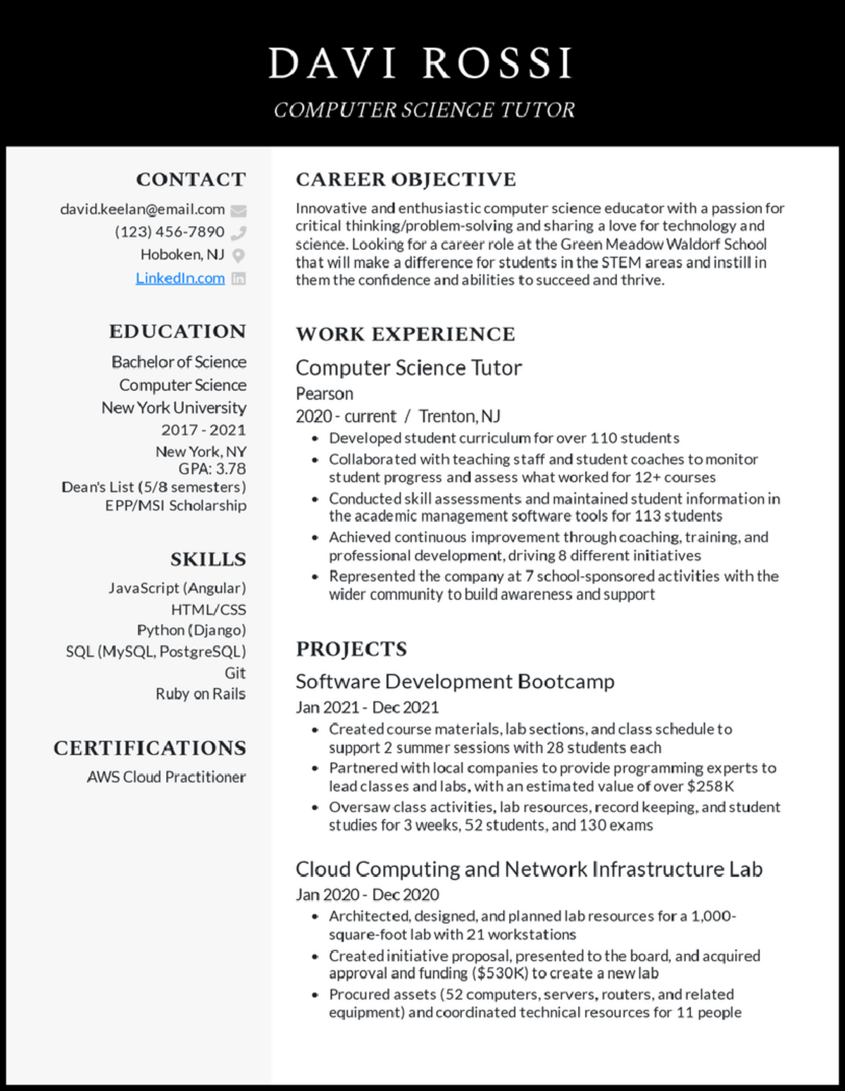 Computer Science Tutor Resume Sample Guide - Studocu