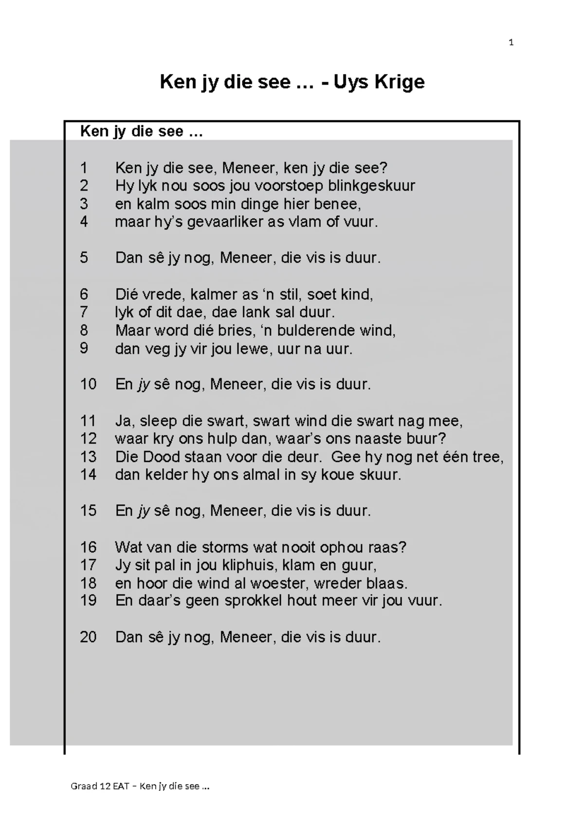 Afrikaans Notes: Paper 2 Term 4 - Short Stories & Poems Analysis - Studocu